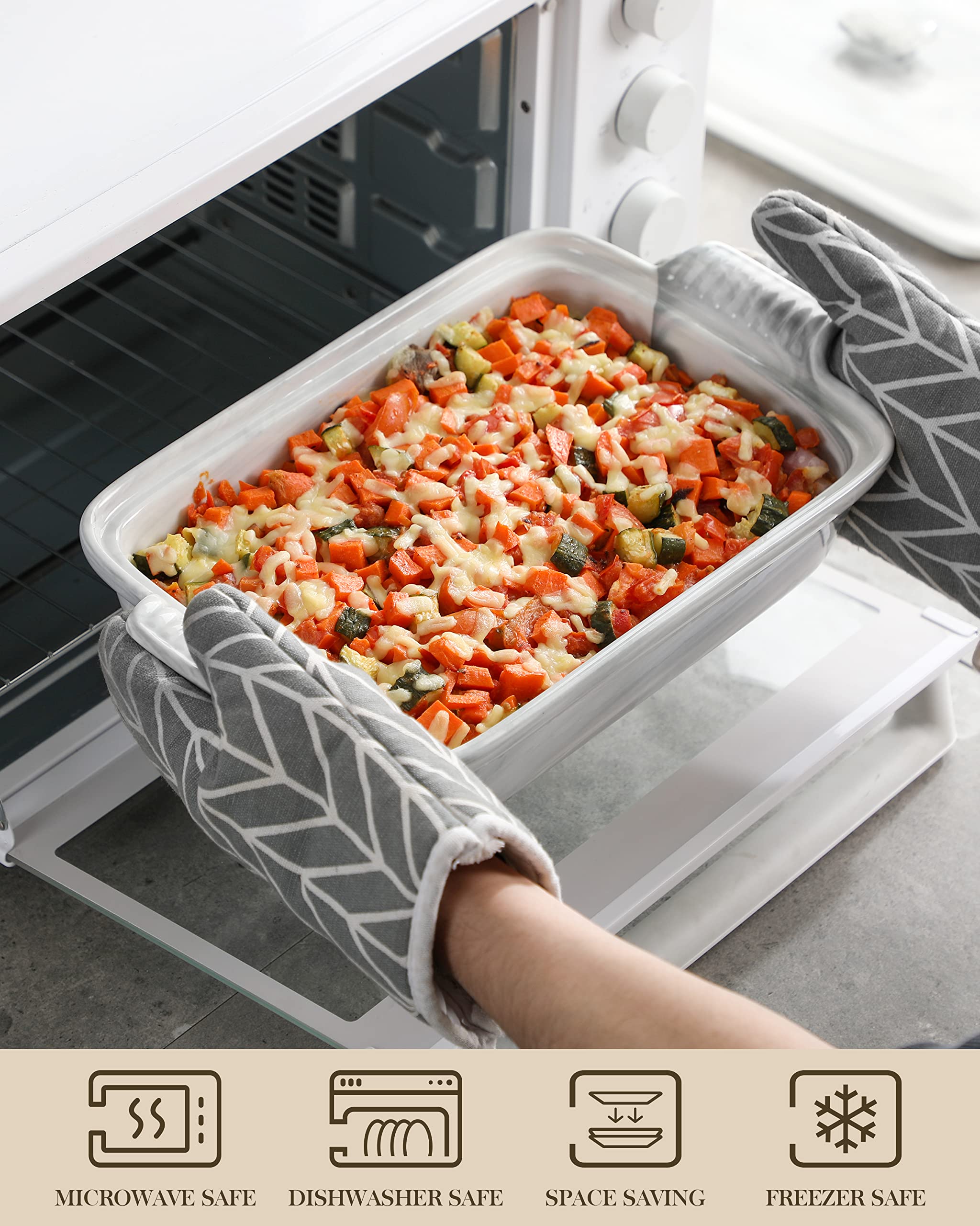 MALACASA Casserole Dish with Lid, 4.2 Quart Ceramic Bakeware Lasagna Pan, 9 x 13 Rectangular Baking Dish with Lid Oven Safe, 9 x 13 x 3.4 inch, Marble Gray