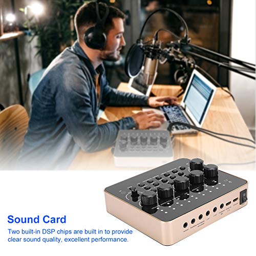 Live Broadcast Sound Card , DJ Mixer Karaoke Voice Mixer Mini BT Voice Card Built in Two Noise Reduction Chips Support Multiple Sound Effects Fit for Live Broadcast ,Karaoke ,Recording