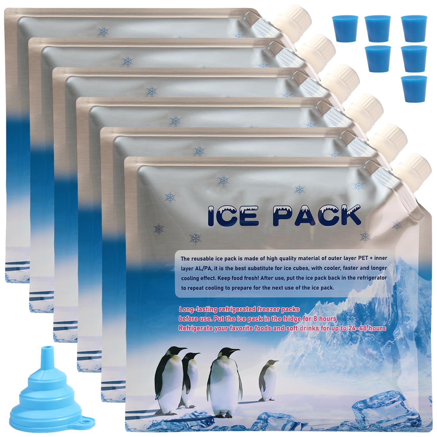 Reusable ice Packs for Coolers, Long Lasting Cooler ice Pack, 24 to 48 Hours of Cold Gel Ice Pack.Lunch Bag CoolerIt can Hold 1400-1600ml of (blue 6 piece set)