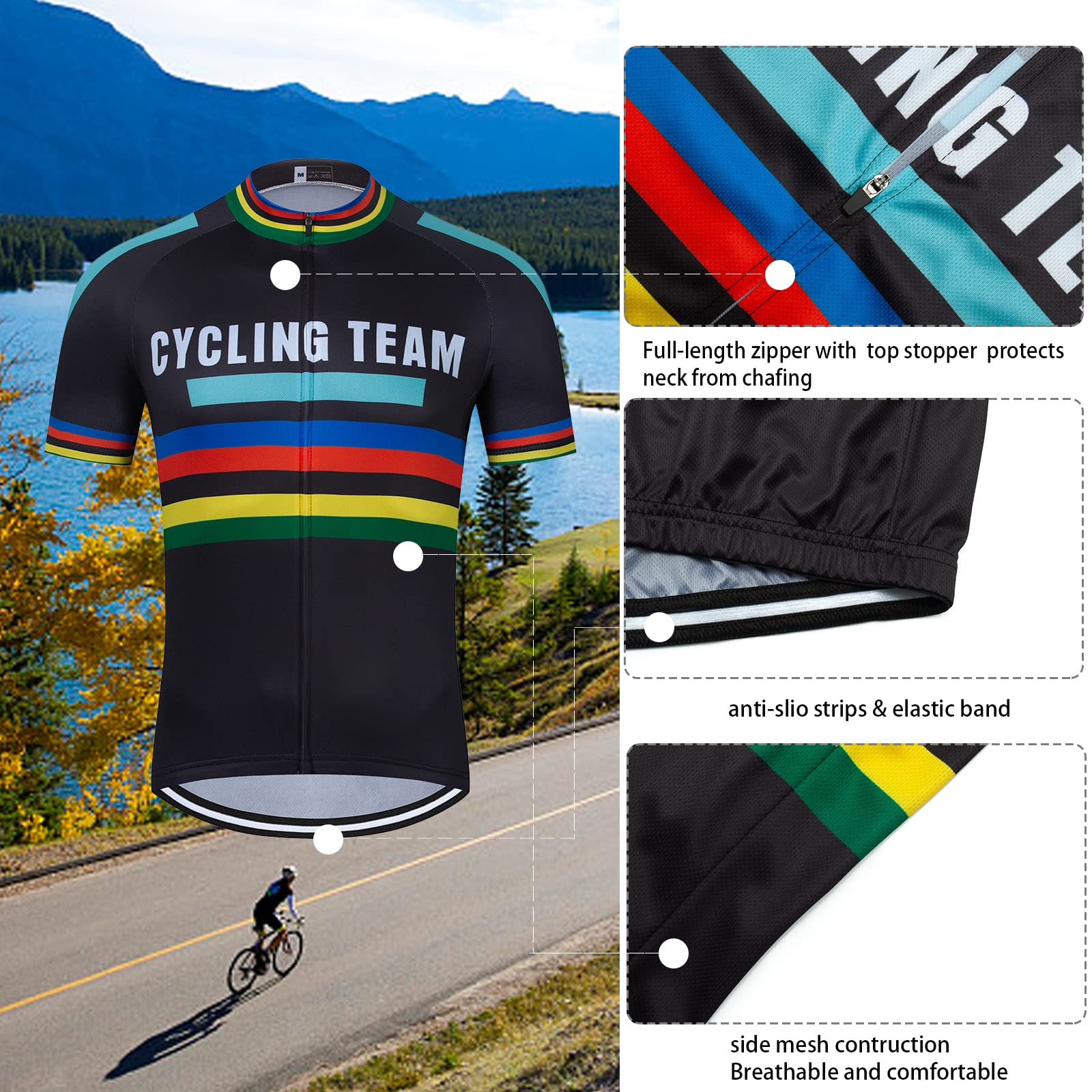 Men's Cycling Jersey Set Bicycle Short Sleeve Set 3D Cushion Shorts Padded Pants Quick Dry Breathable Shirt Black, L