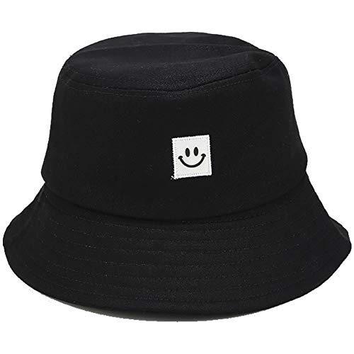 MaxNova Bucket Hats Summer Travel Beach Sun Hat Outdoor Cap Unisex 2pack (2pack White/Black Smiley face)