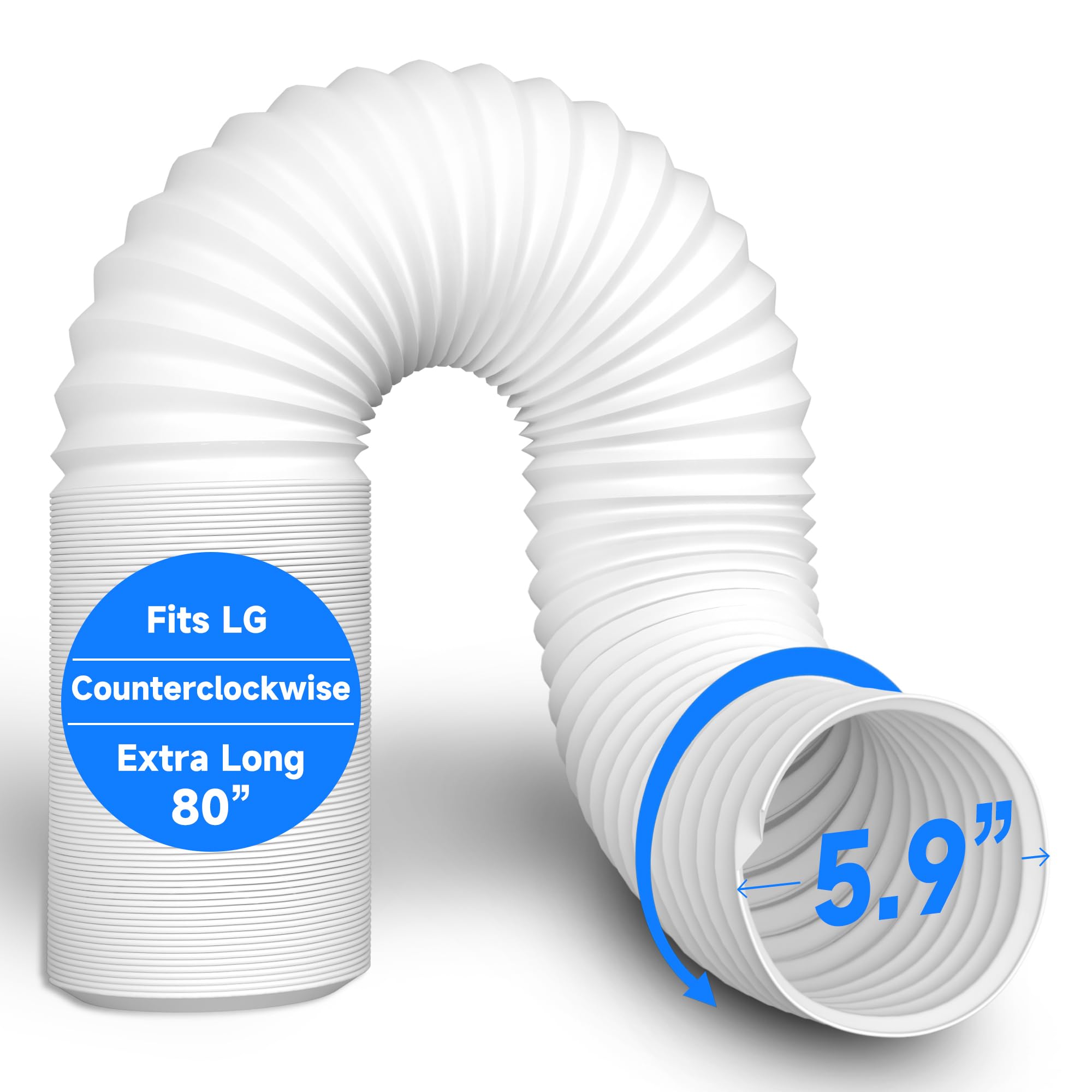 Toutgood 5.9 Inch Portable Air Conditioner Hose, Counterclockwise AC Exhaust Hose Length to 80 Inch Universal Flexible Thread Air Conditioner Parts Compatible with Haier, LG, Delonghi