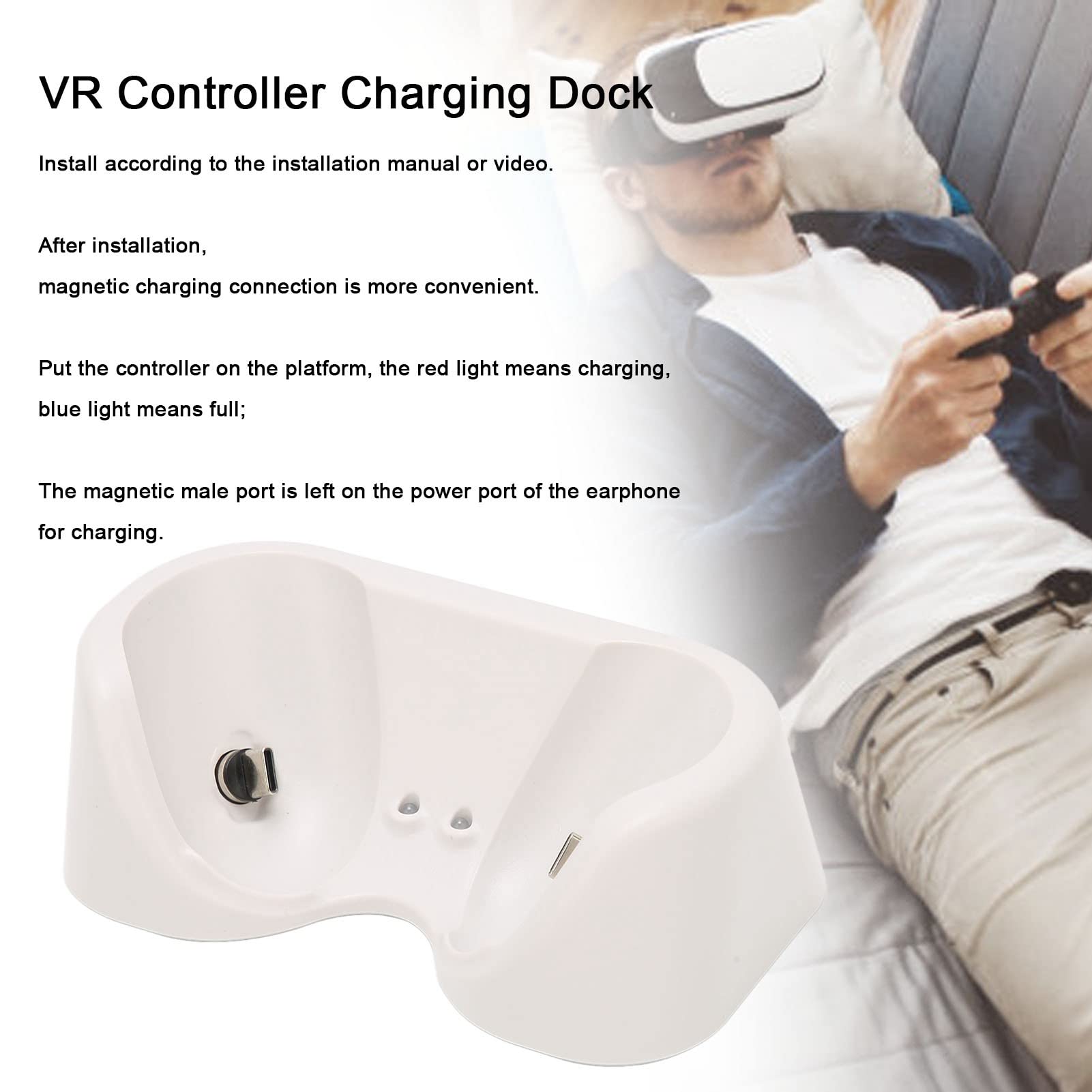 Magnetic Charging Station Set, High Stability VR Controller Charging Dock Elegant Appearance Easy Installation with Indicator Light for Quest 2