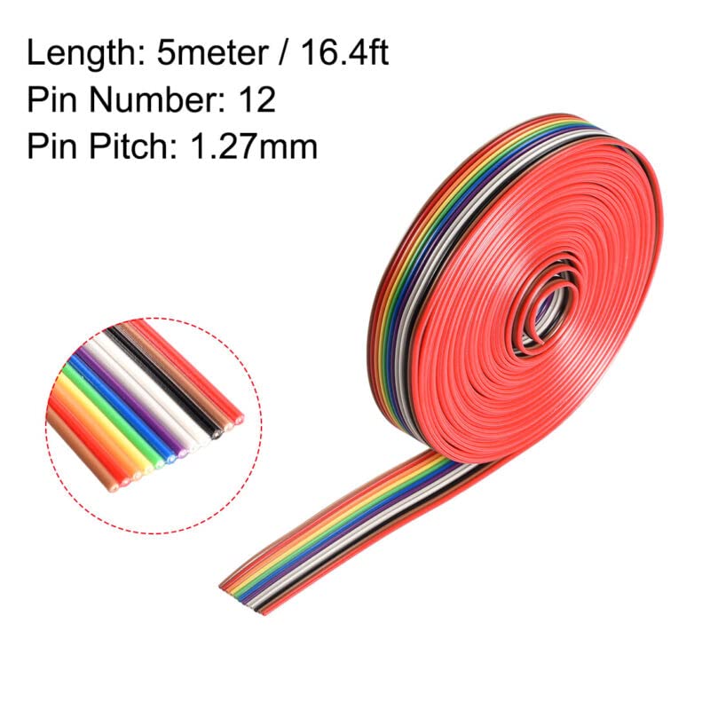 Tool parts IDC Rainbow Wire Flat Ribbon Cable 12P 1.27mm Pitch 5meter/16.4ft Length