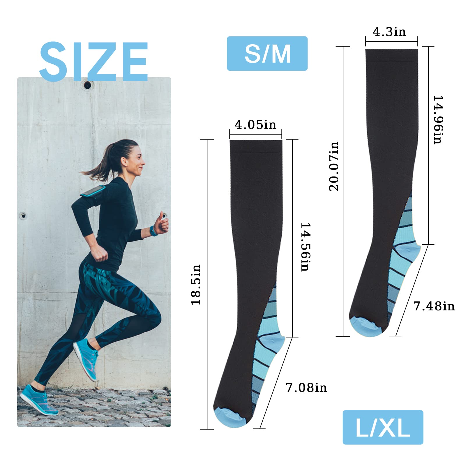 QCWQMYL Compression Socks for Women 20-30 mmhg Knee High 1 Pairs Black Grey Circulation Compression Socks Men Athletic