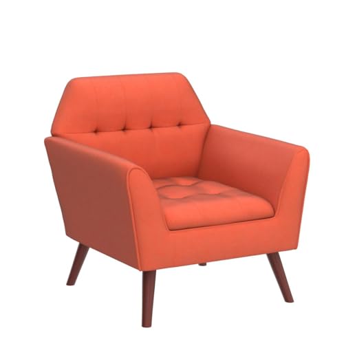 Kingfun Accent Chairs for Bedroom, Midcentury Modern Accent Arm Chair for Living Room, Linen Fabric Comfy Reading Chair, Tufted Comfortable Sofa Chair, Upholstered Single Sofa, Orange