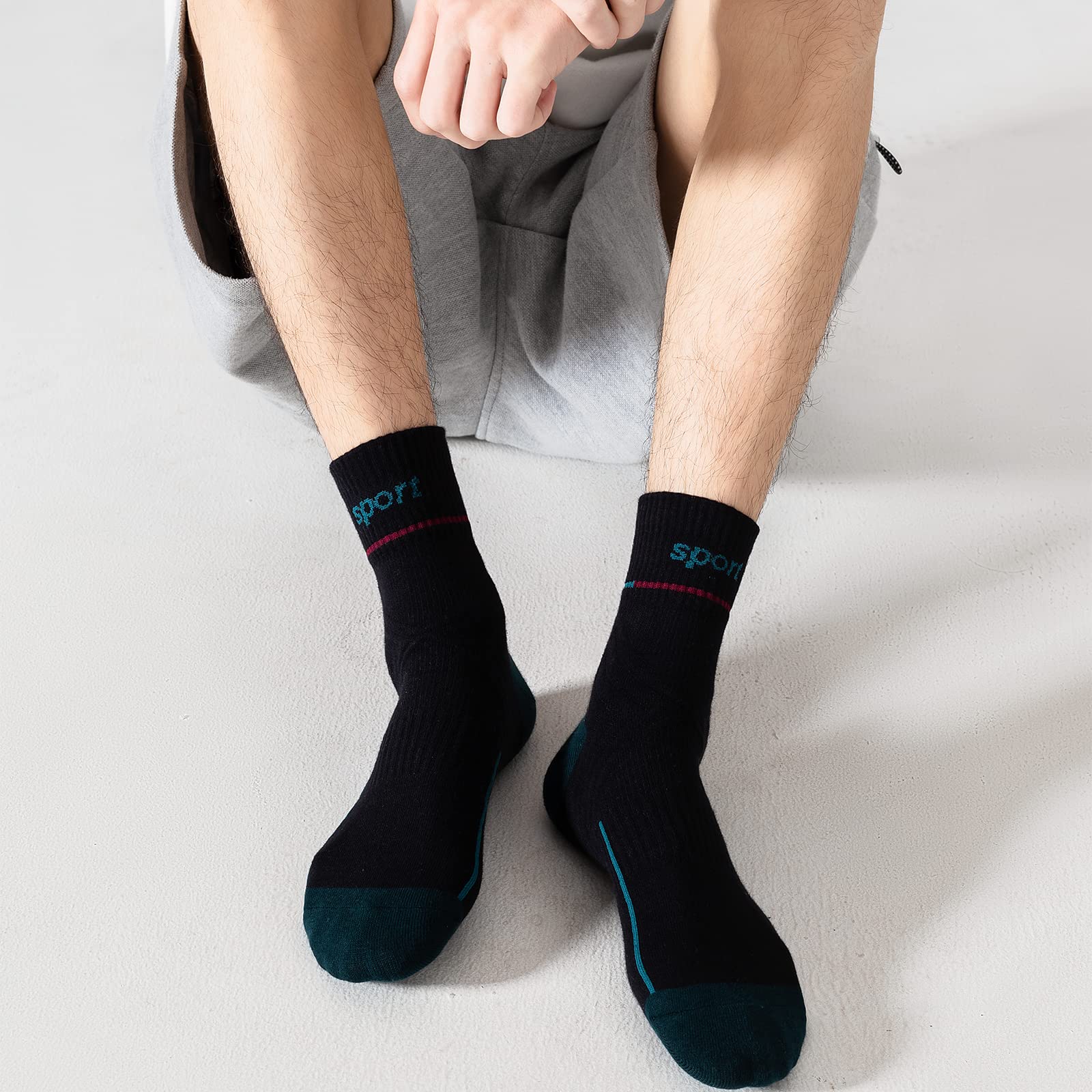 PADFOM Men's Athletic Crew Socks 5 Pairs Thick Cushion Running Socks for Men Cotton Socks 7.5-11