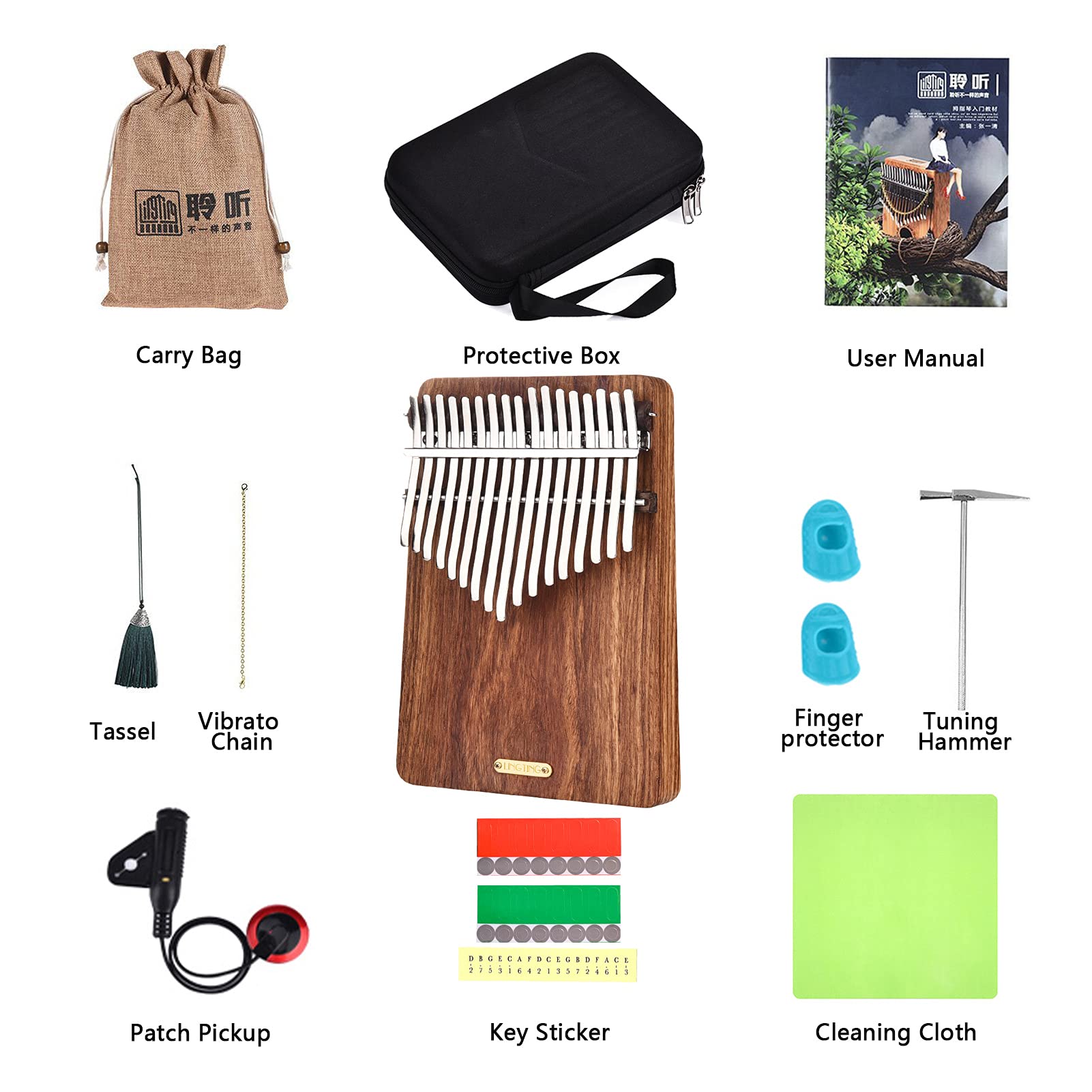 LingTing Kalimba 17 keys Thumb Piano Mbira Finger Piano Gift for Kids Adult Beginners Professional(LT-K17P,sea whisperer)