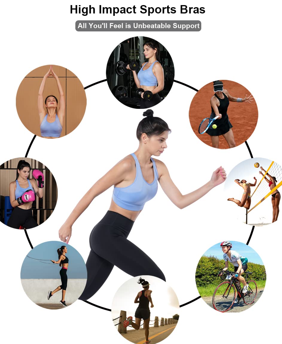 MONICE High Impact Sports Bras for Women Plus Size Adjustable Black Running Gym Yoga Bra