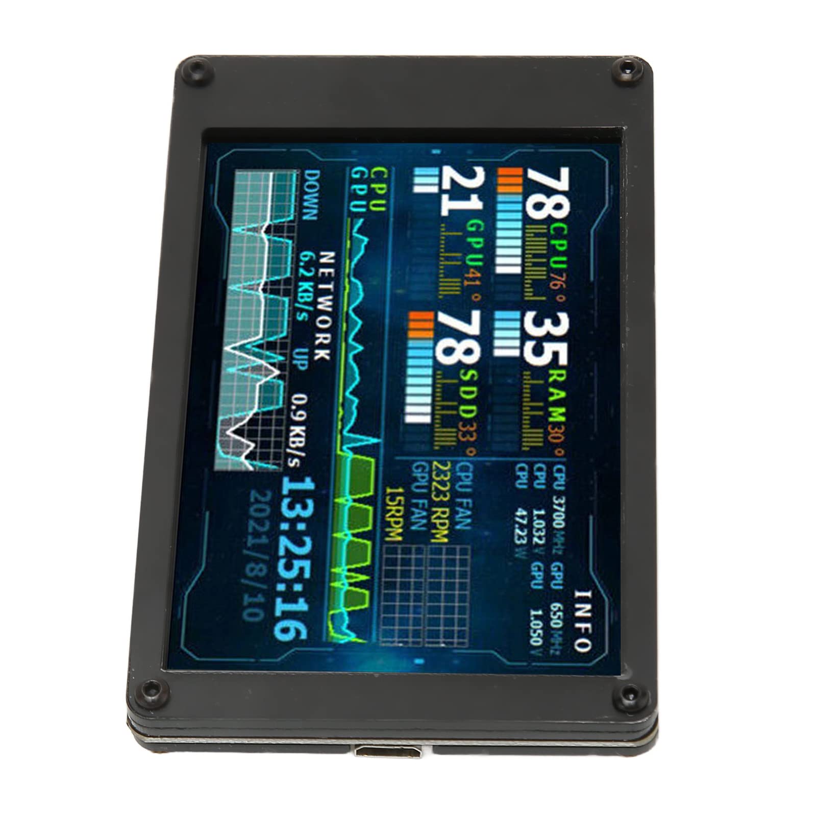 VINGVO CPU Data Monitor, 3.5 Inch Energy Saving Clear Image Mini USB IPS Display for Office