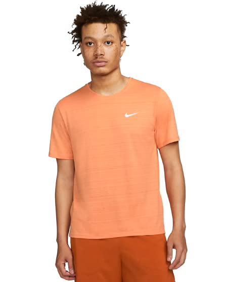 Nike Men's Dri-FIT Miler Short-Sleeve Running Top (as1, Alpha, l, Regular, Regular, Orange Trance, Large)