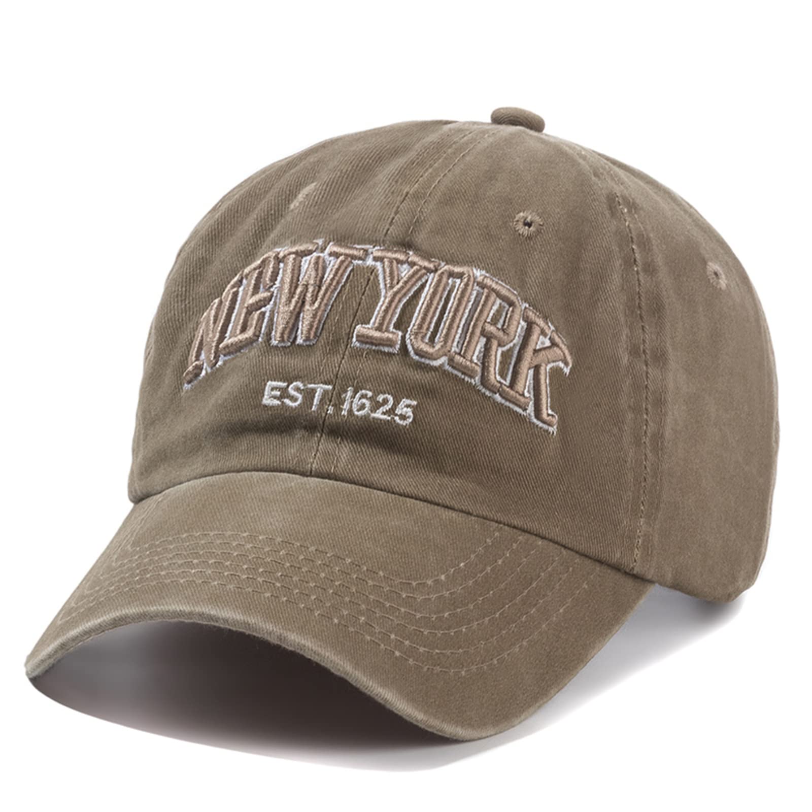 New York Cotton Baseball Cap, Classic Vintage Washed Dad Hat Adjustable Snapback Summer Hats for Men Women Teens Kids Khaki