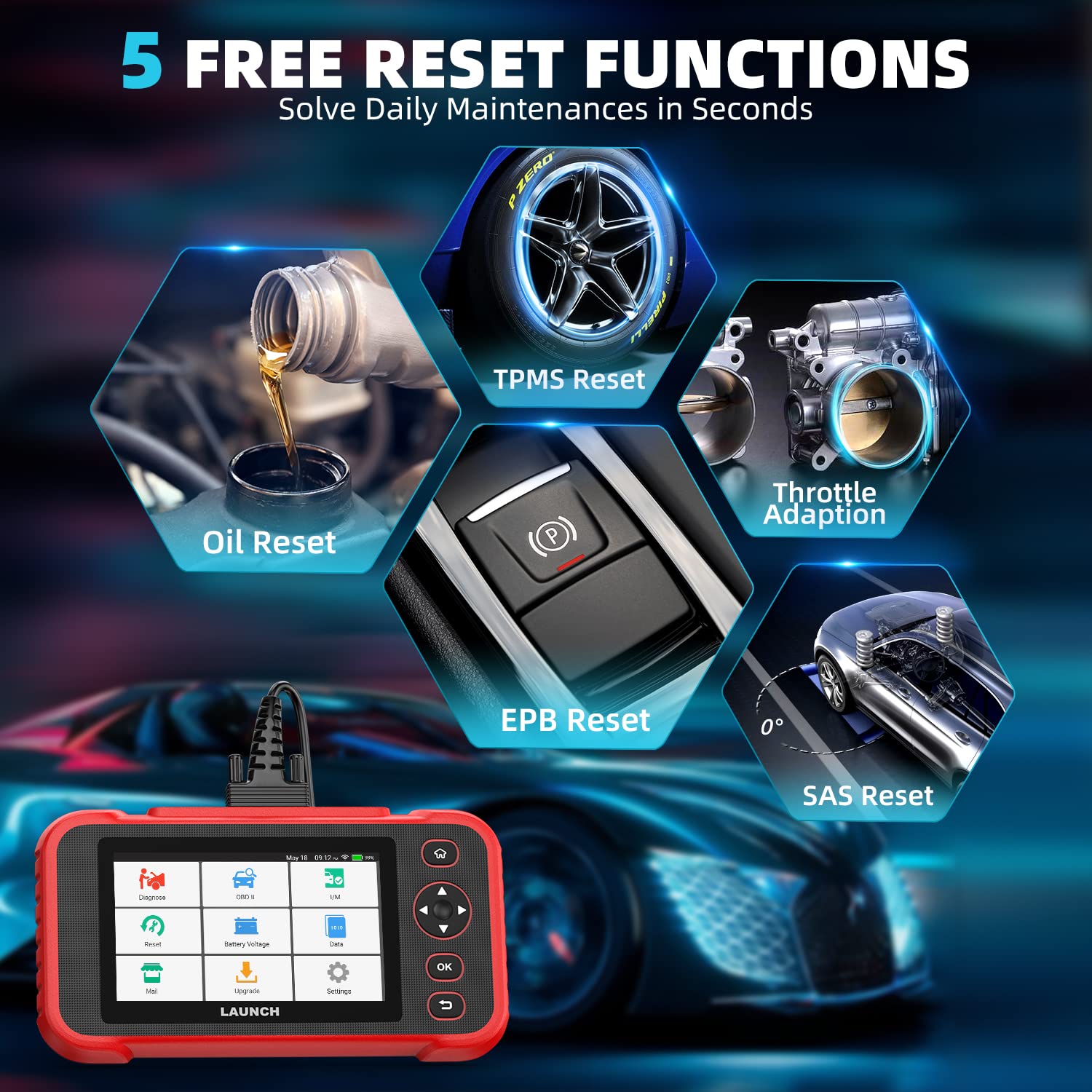 LAUNCH CRP129I OBD2 Scanner, Code Reader for Vehicle Engine ABS SRS Transmission, Car Diagnosis Tool with EPB SAS TPMS Oil Lamp Throttle Body Reset Battery Voltage Test, WiFi Free Update