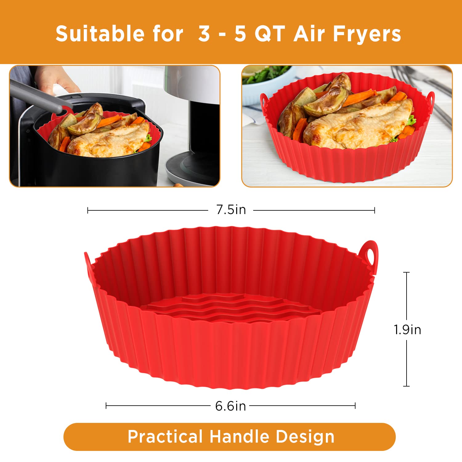 OUTXE 2-Pack Silicone Air Fryer Liner 7.5inch, OUTXE 2-Pack Dual Air fryer Silicone Liners for 8 to 10 QT Ninja DZ201/ DZ401