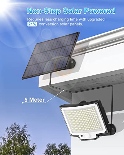 Solar Outdoor Lights Motion Sensor [3 Modes/228LED] Solar Flood Lights Dusk to Dawn, IP65 Waterproof Led Solar Security Lights with Remote for Garage, Patio, Outside, Yard, Garden (5M Cable, 2Pack)