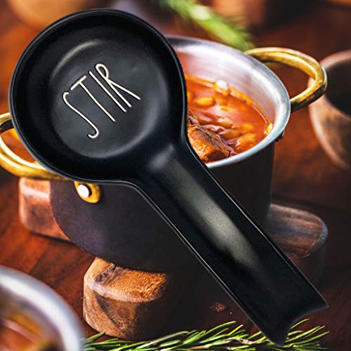 Rae Dunn"Stir" Spoon Rest - In BLACK Artisan Collection By Magenta - The Perfect Addition To Your Kitchen! Beautiful Black Color with Large Contrasting LL Font Lettering Spelling The Word"STIR"
