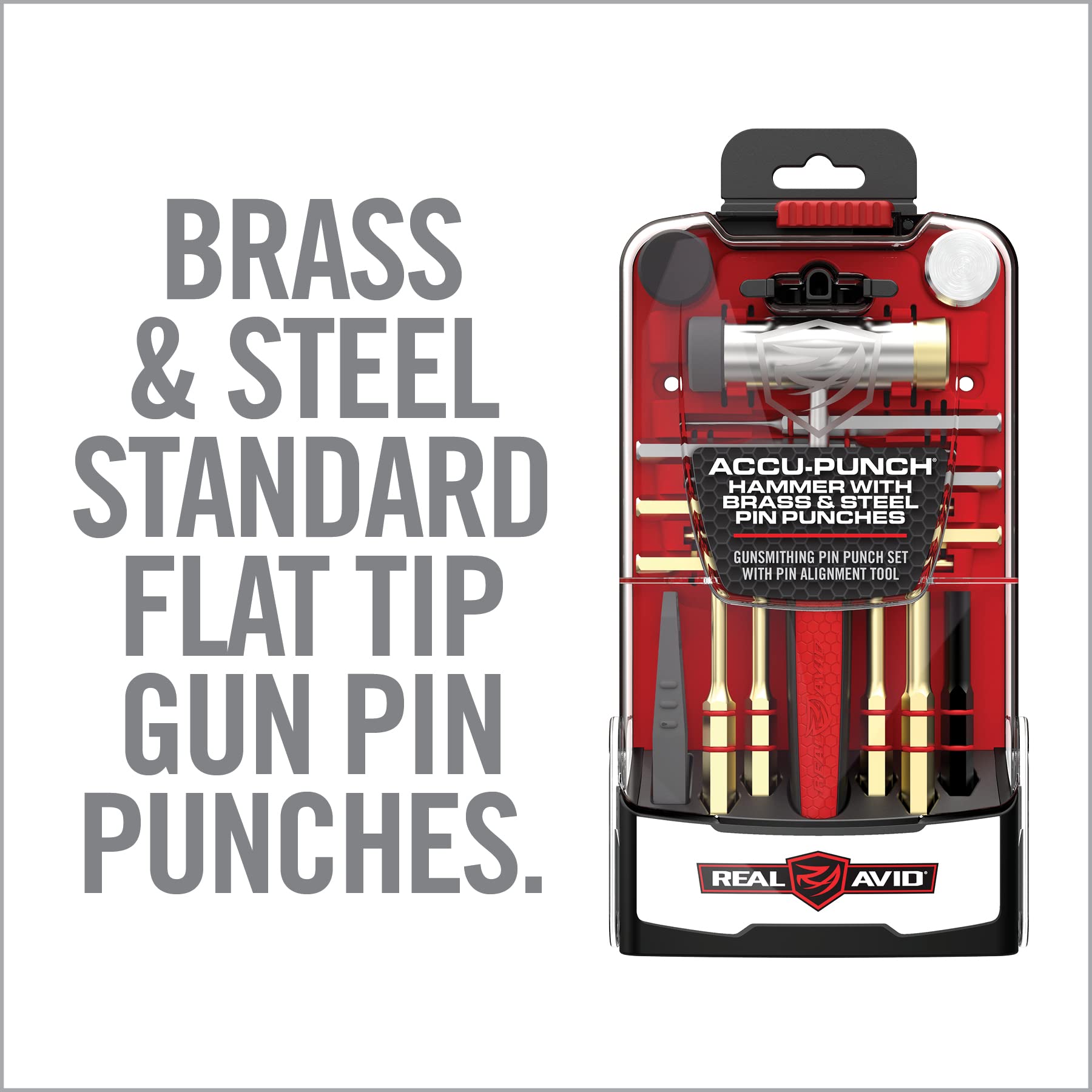 Real Avid Brass Punch Set & Hammer + Non-Slip Magnetic Bench Block | 7 Premium Brass Pin Punches & 3 Steel Punches, 4 Interchangeable Hammer Heads - Brass Steel Rubber & Nylon + Universal Bench Block