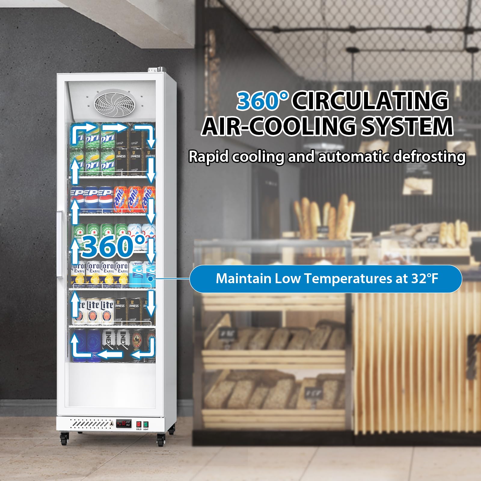 Towallmark Commercial Display Refrigerator, 12.4 Cu.Ft. Beverage Refrigerator Display Fridge, Upright Glass Door Merchandiser Fridge Beverage Cooler with LED Light, Adjustable Shelves