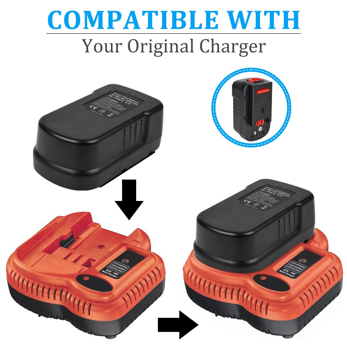 KeenPower 2 Pack HPB18 3.8Ah Ni-Mh Battery Black and Decker 18V Battery Replacement for HPB18 HPB18-OPE 244760-00 A1718 FS18FL FSB18 Firestorm Batteries for All B&D 18V Battery Replacement