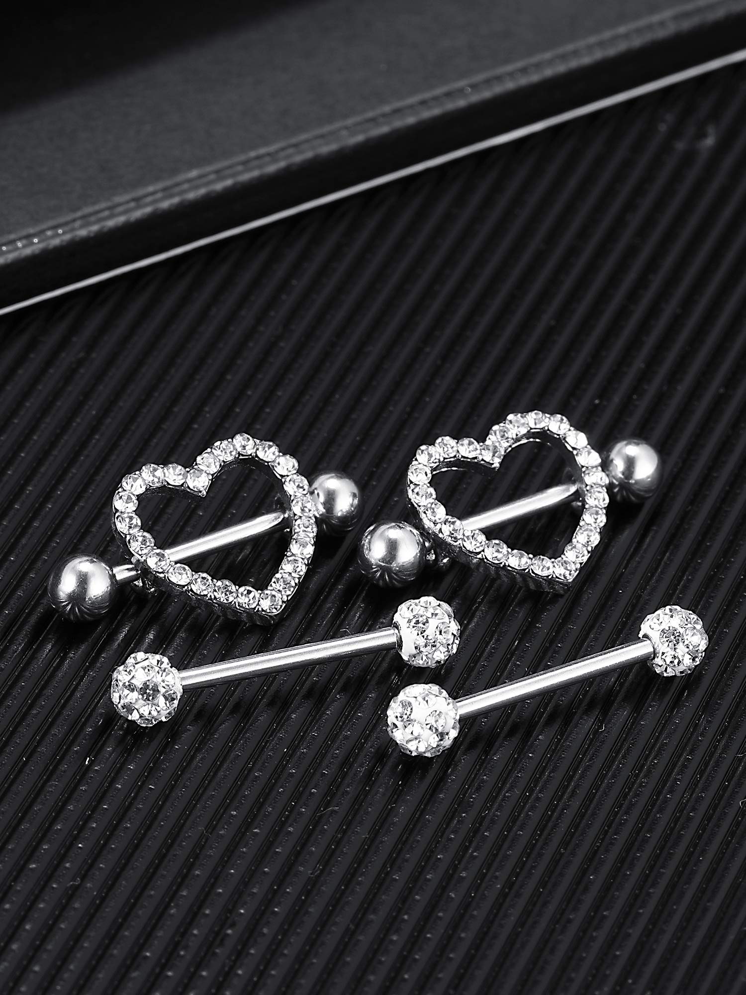 JOVITEC 2 Pairs Stainless Steel Nipple Ring CZ Barbell Rhinestone Nipple Studs for Nipple Tougue Body Piercing, 14 G (Silver)