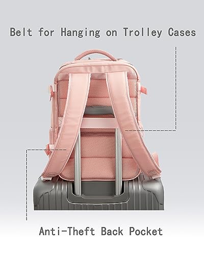 LUCKGLOW Travel Backpack for Women, Pink, Carry on Backpack, Laptop Backpack 15.6 Inch, Travel Essentials, Casual Daypack Backpack