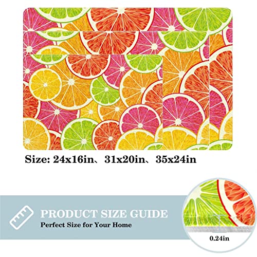 Washable Rug, Indoor or Outdoor Rugs Door Mats Carpet for Front Porch, Kitchen, Farmhouse, Entryway, Lemon Orange Grapefruit Fruit