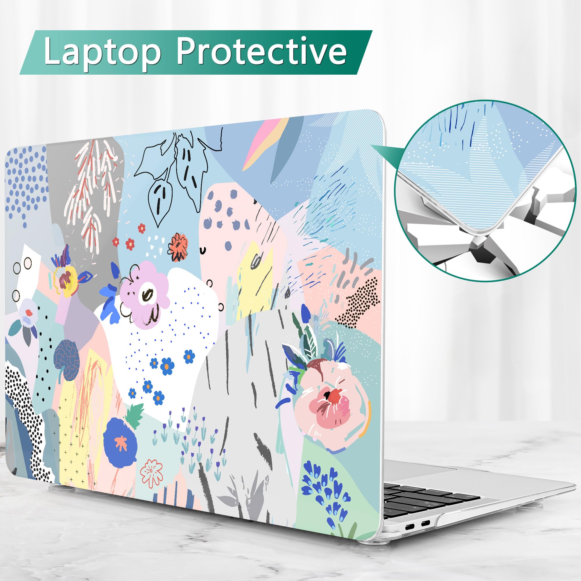 May Chen Compatible with New MacBook Air 13 inch Case 2021, 2020 2019 2018 Release Model: M1 A2337 A2179 A1932, Plastic Hard Shell Case Cover for Mabook Air 13 with Retina Dispaly, Artistic Floral