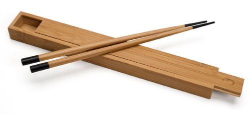 New Bamboo Lacquered Chopsticks Black or Red Tipped with Case Japanese Style (Black) by Brand new