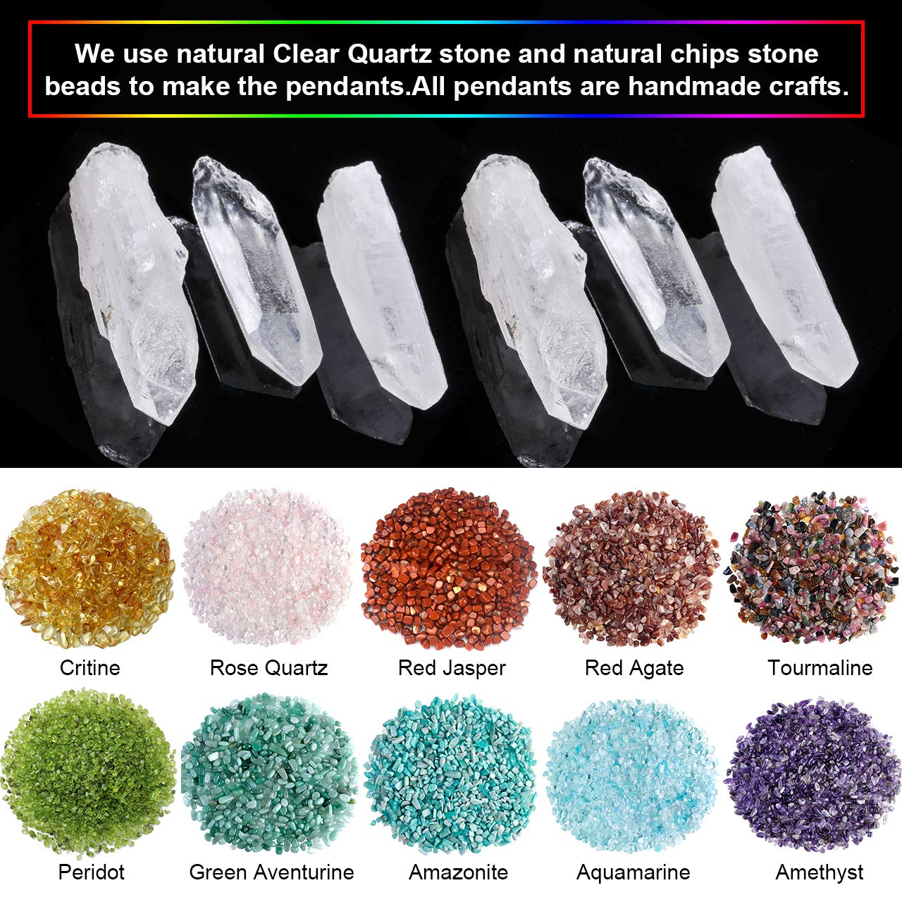 Jovivi 7 Chakra Gemstone Necklace Wire Wrapped Natural Clear Quartz & 7 Tumbled Stones Healing Crystal Point Pendant Necklace Mother's Day Gift