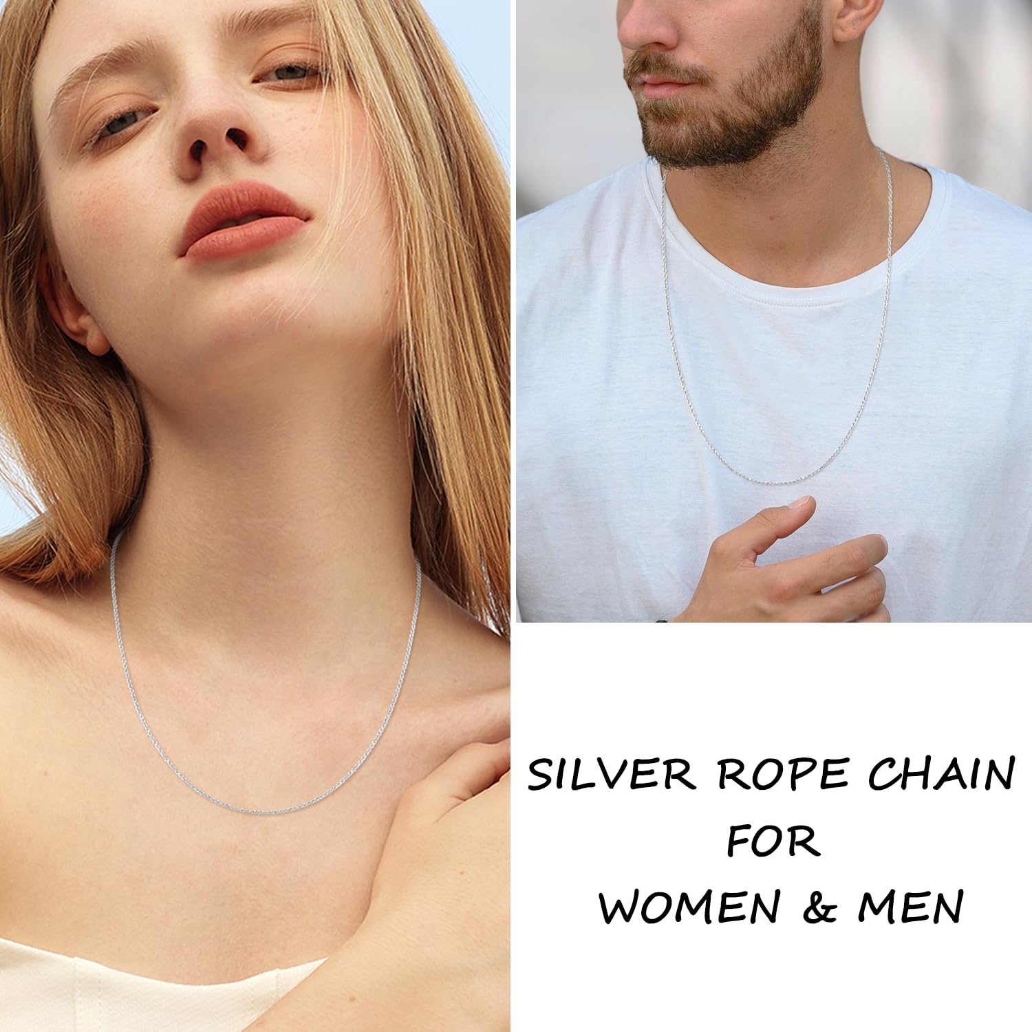Jewlpire Diamond Cut 925 Sterling Silver Chain Rope Chain Italian Silver Necklace Chain for Women Men Super Shiny Durable 1.35mm Size 18 Inch
