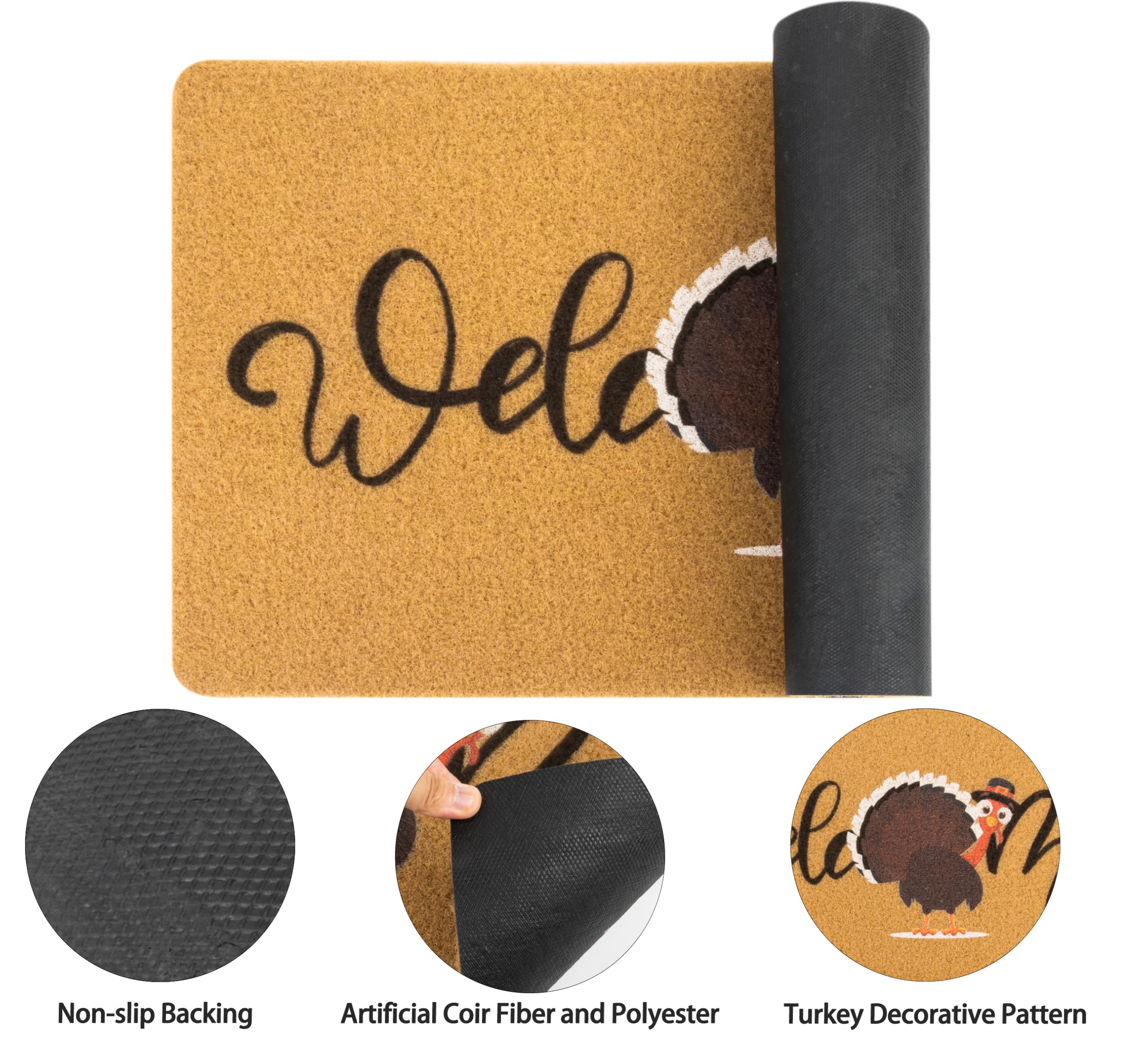 Thanksgiving Non-Slip Door Mat Entrance-Outdoor - Fall Turkey-Decorative Entryway Welcome Doormats Home Decor 17" X 29"