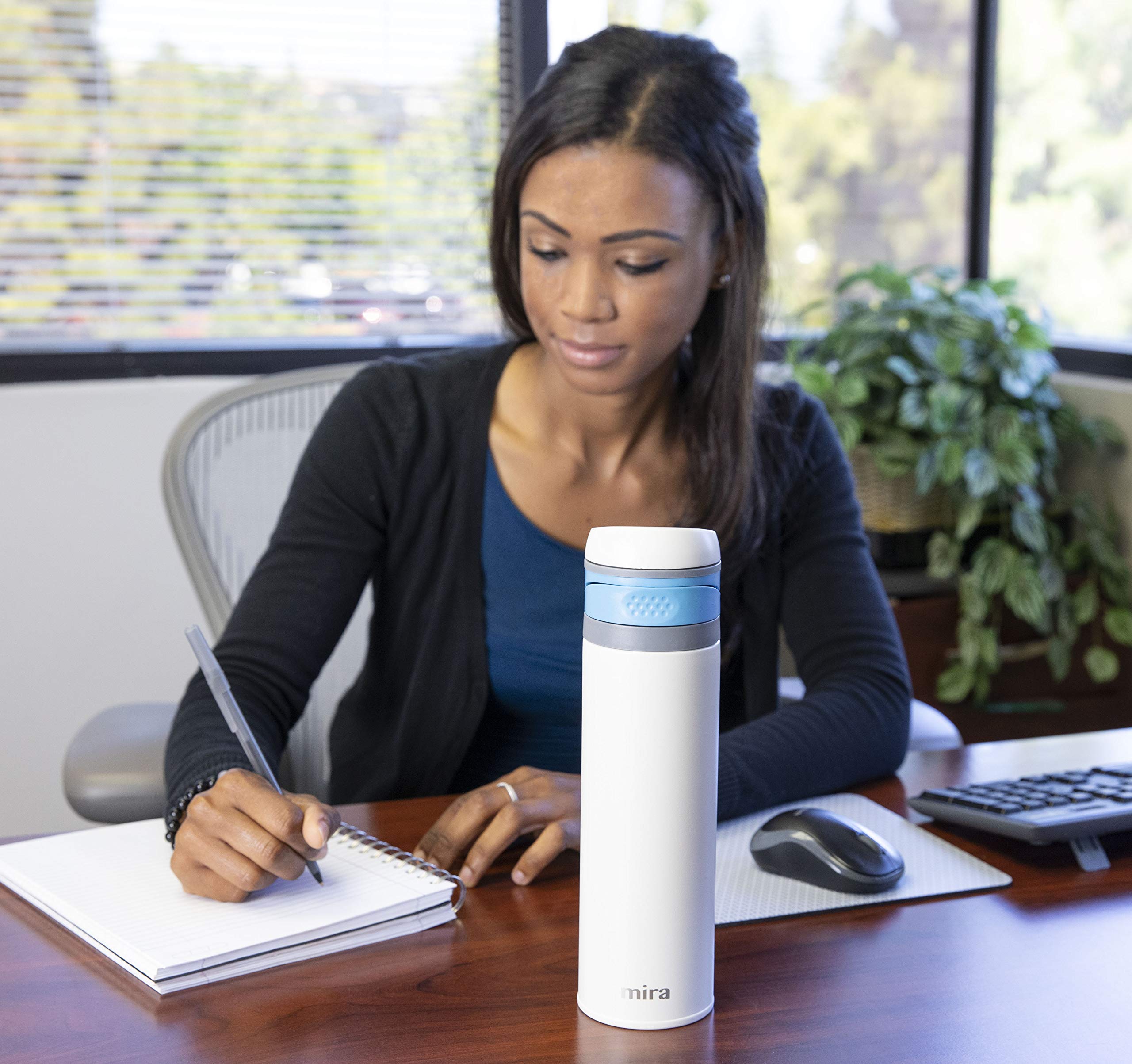 MIRA 16 oz Lightweight Insulated Travel Mug for Coffee, Tea - Stainless Steel One Touch Lid Tumbler - Keeps Hot or Cold - White