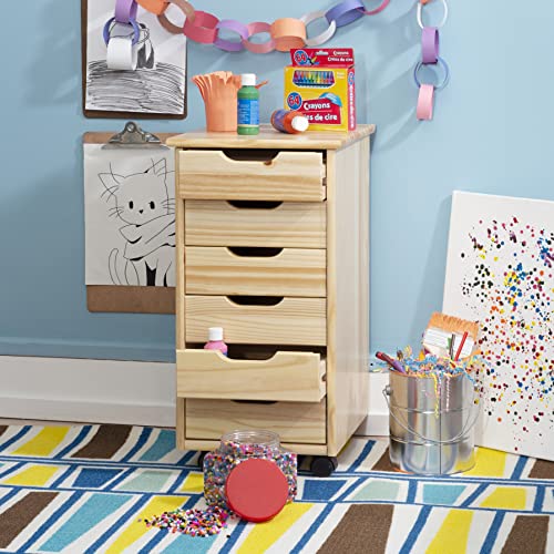 Linon Home Decor Products Corinne Six Drawer Storage, Natural Rolling Cart
