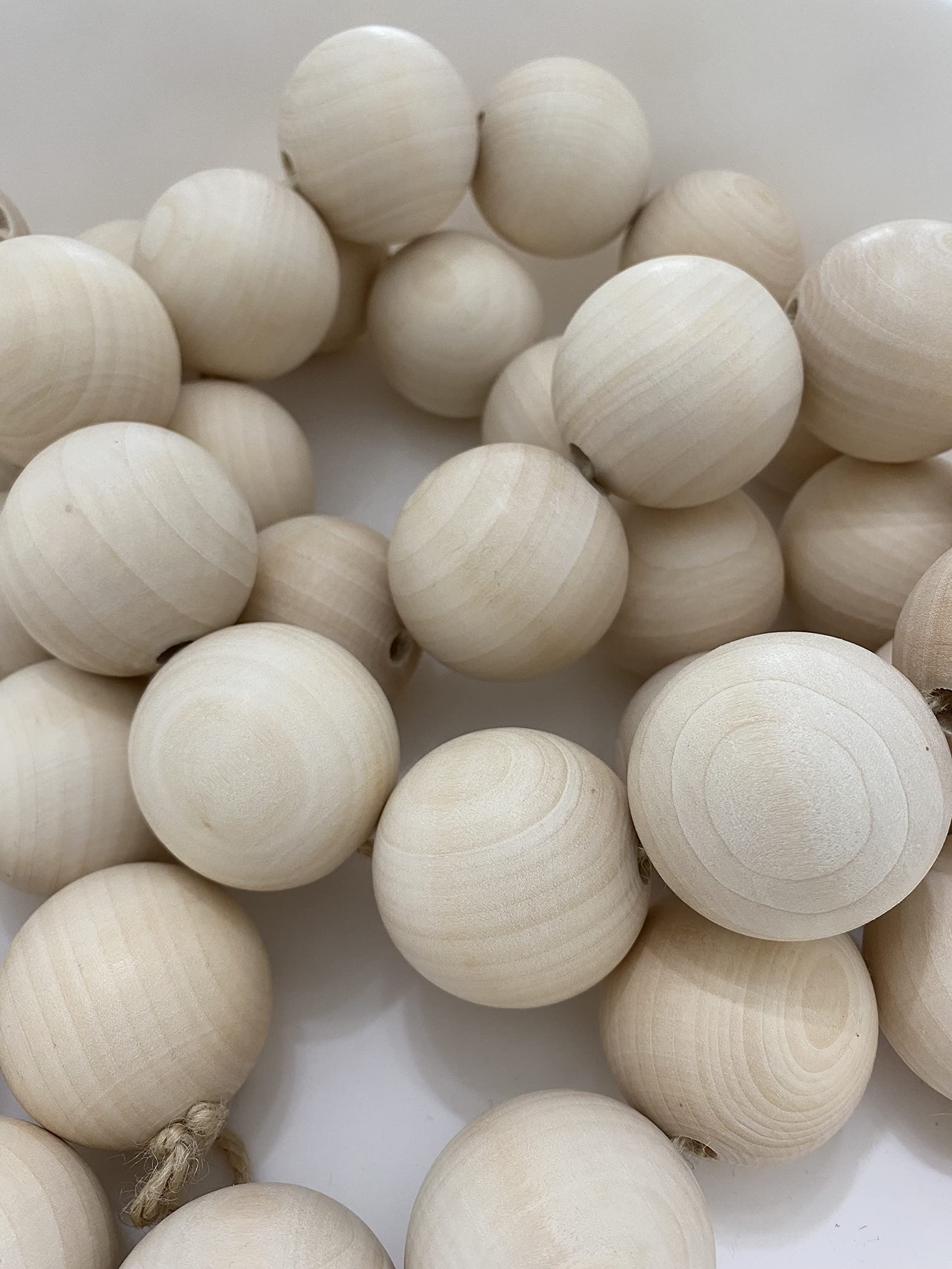 NICKIO Neutral Wood Bead Garland (X-Large), Pottery Barn Inspired, Contemporary Home Decor, 2 inch Diameter Bead & 79 inch Long Garland