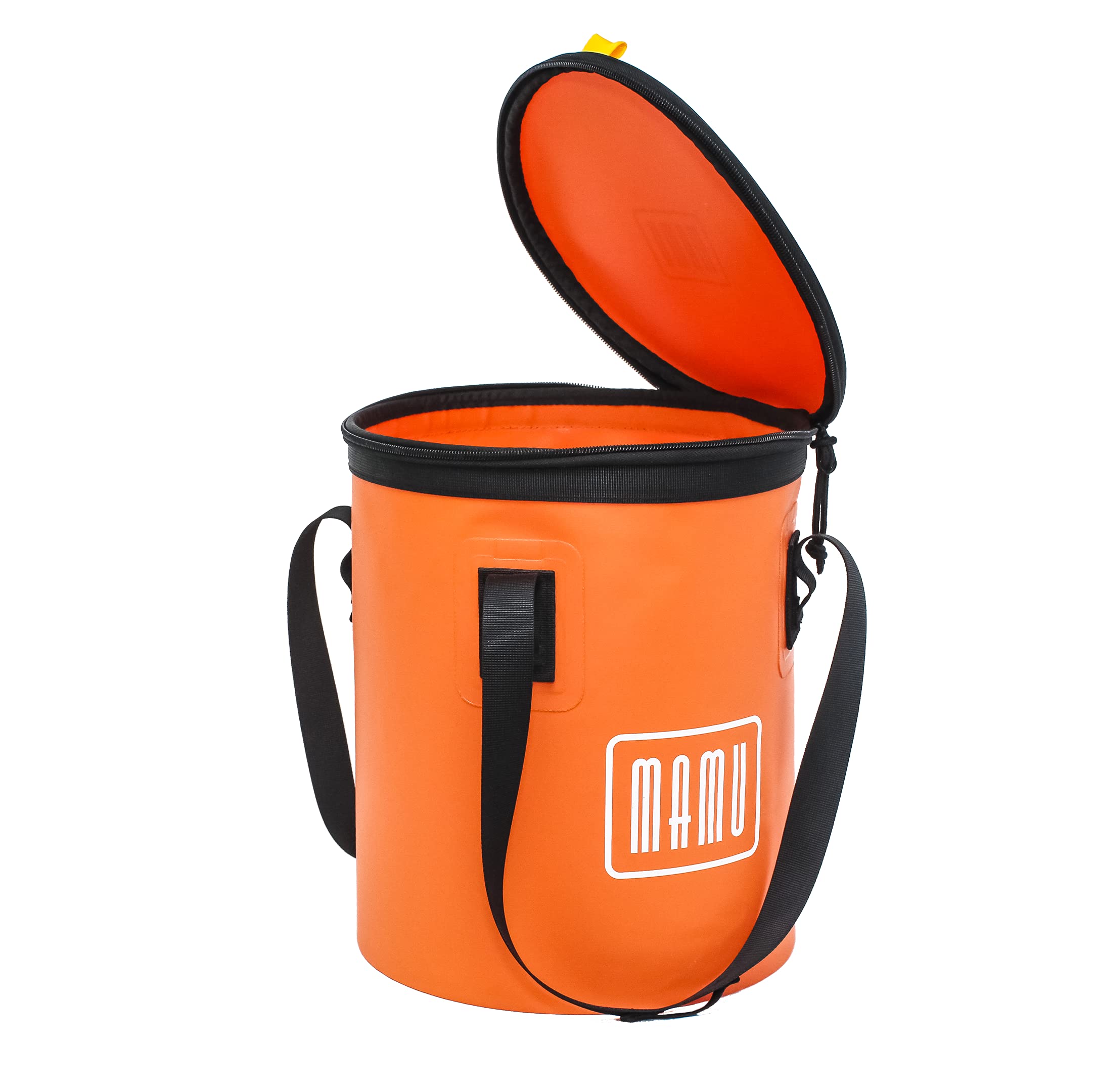 MAMU Collapsible Bucket with Zipper Lid - Waterproof Compact Portable Water Container Foldable Wash Basin with Handle, Lid and Shoulder Strap