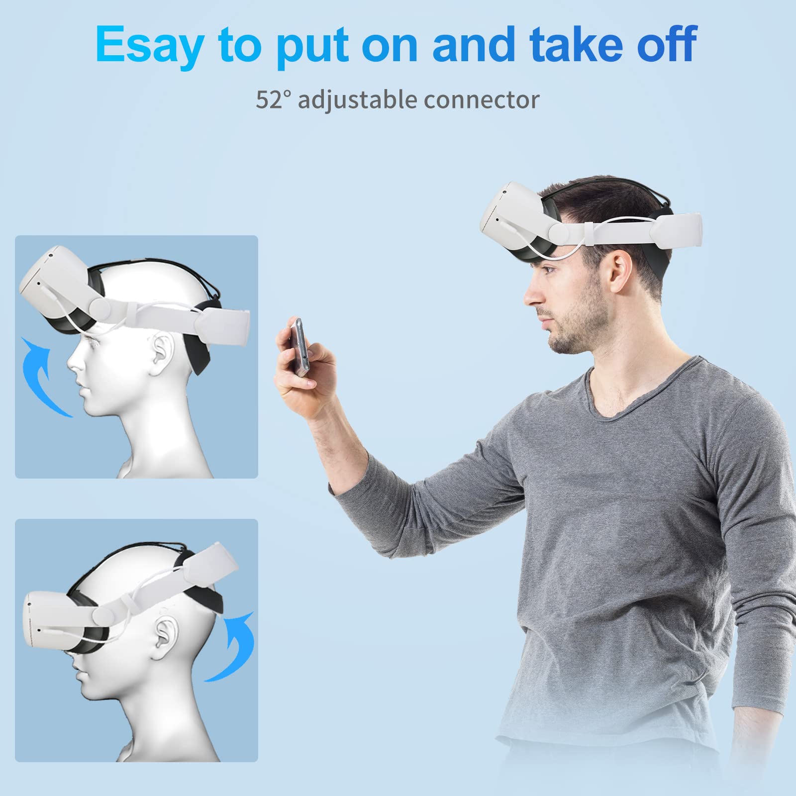 Ponywalk Head Strap with Battery Pack for Oculus Quest 2, Built-in 6000mAh Extend 5 Hours Comfortable Playtime for Meta Quest 2, Adjustable Elite Strap Accessories for Oculus Quest 2
