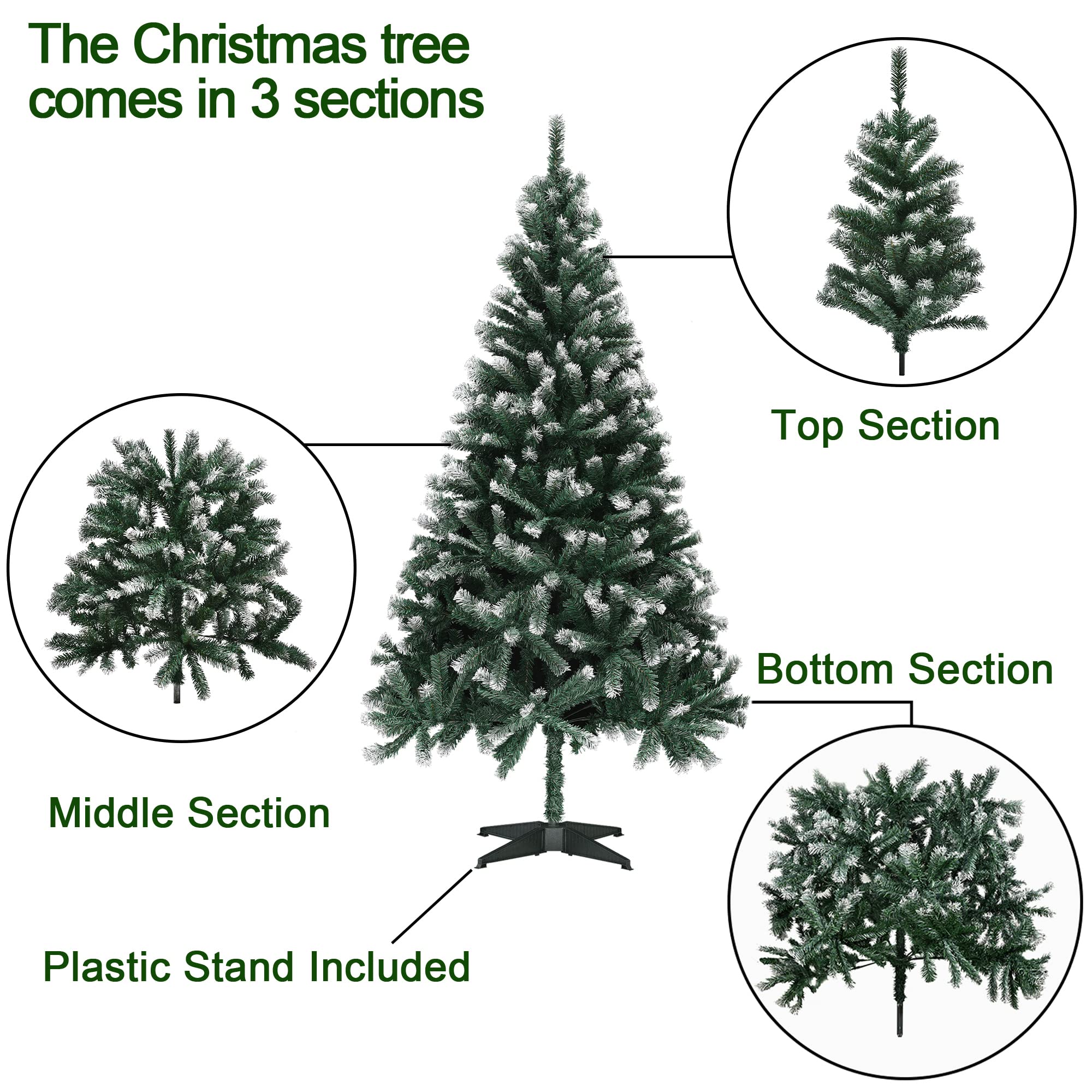 LOKASS 6ft Christmas Tree Artificial Xmas Pine Tree with Detachable Stand for for Home, Office, Party Decoration, Christmas Season, Partially Flocked Design & Metal Hinges & Easy Assembly