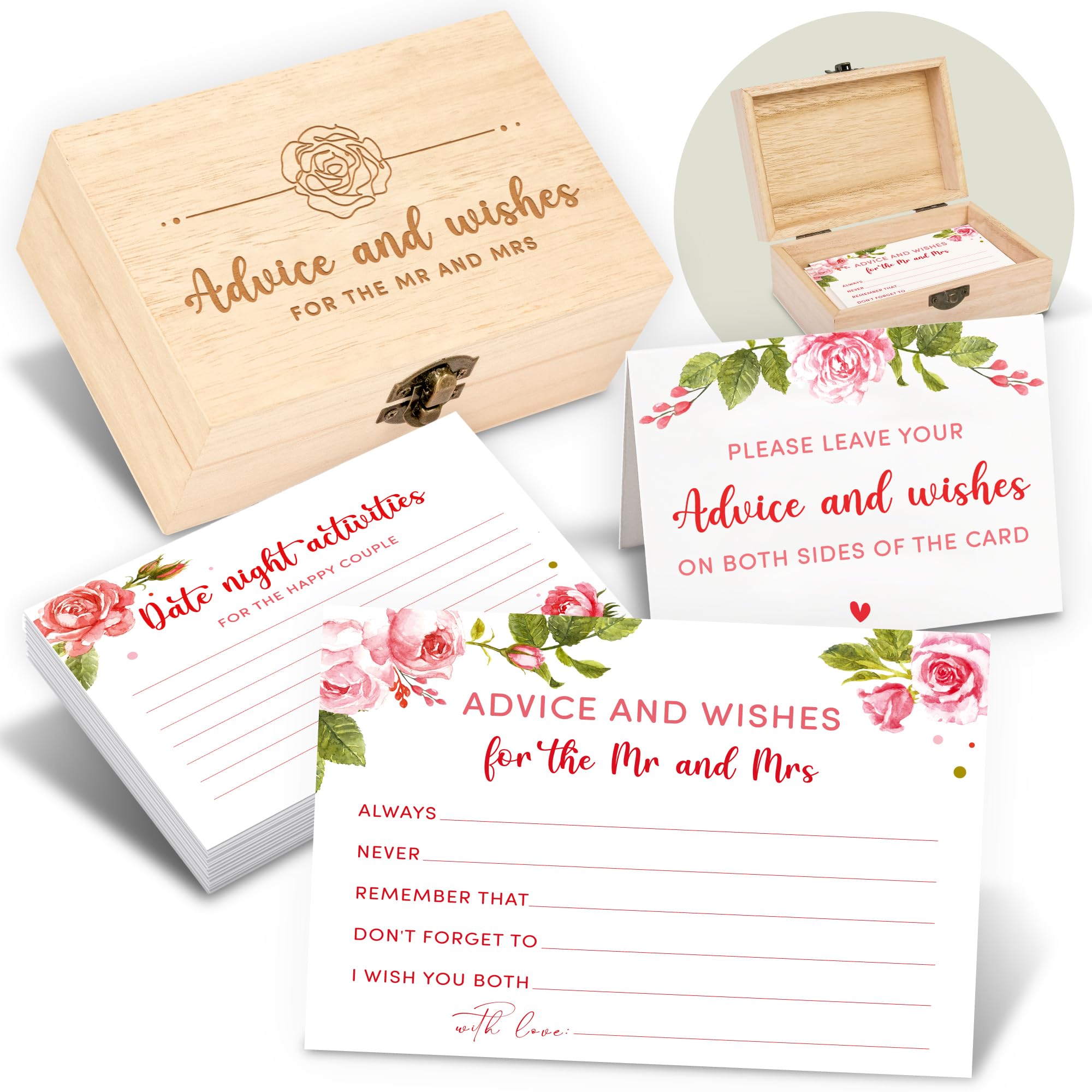STOFINITY Advice and Wishes for The Mr and Mrs - Wedding Advice Cards for Bridal Shower Decorations, Bridal Shower Advice Cards for Bride and Groom, Floral Bridal Shower Games Advice and Wishes Box