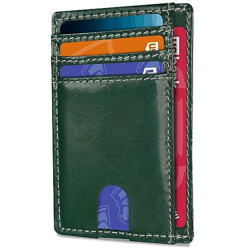 Minimalist Slim Wallet for Men, Front Pocket Real Leather Mens Wallets, RFID Blocking Business Credit Card Holder with ID Window (Slim Black)