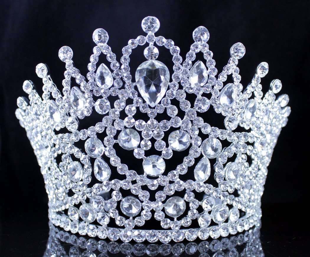Janefashions Sexy Beauty Queen Clear White Austrian Rhinestone Crystal Large Tiara Crown Hair Combs Jewelry Headpiece Pageant T2178 (Silver With Combs)