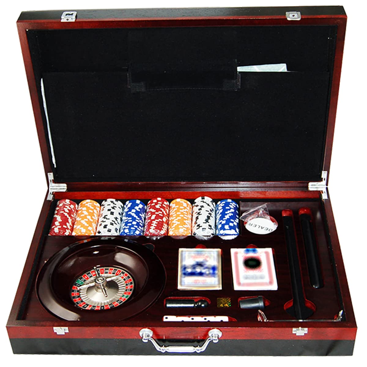 Russian Roulette Wheel Set Table Game Props for Game Night Essential, Sweepstakes Roulette with Wood Box, Play Mat,Steel Ball, Chip Hook, Dice, Poker