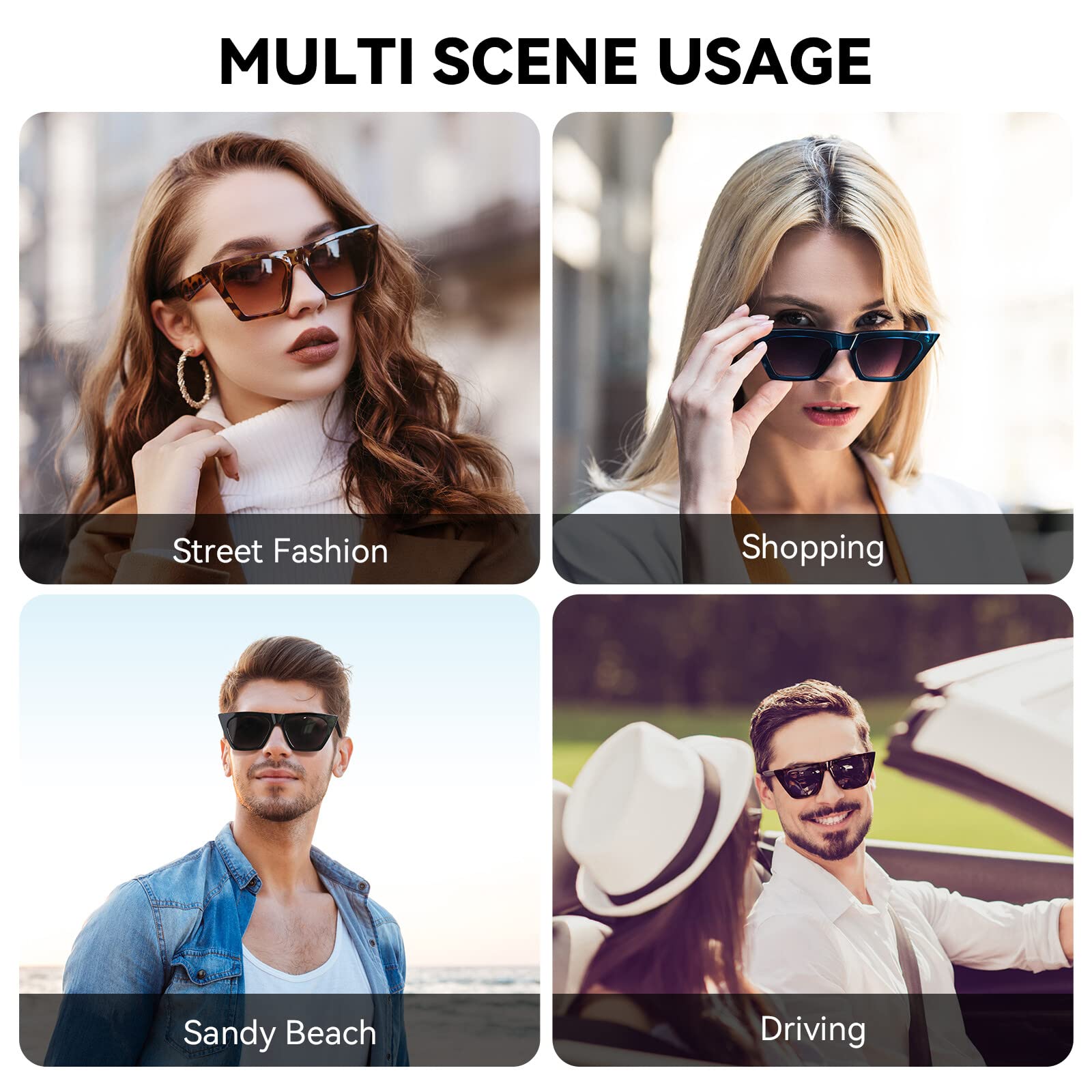 Okany Sunglasses Womens Trendy Retro Square Cat Eye Sunglasses for Women Men Vintage Sun glasses 4 Pack
