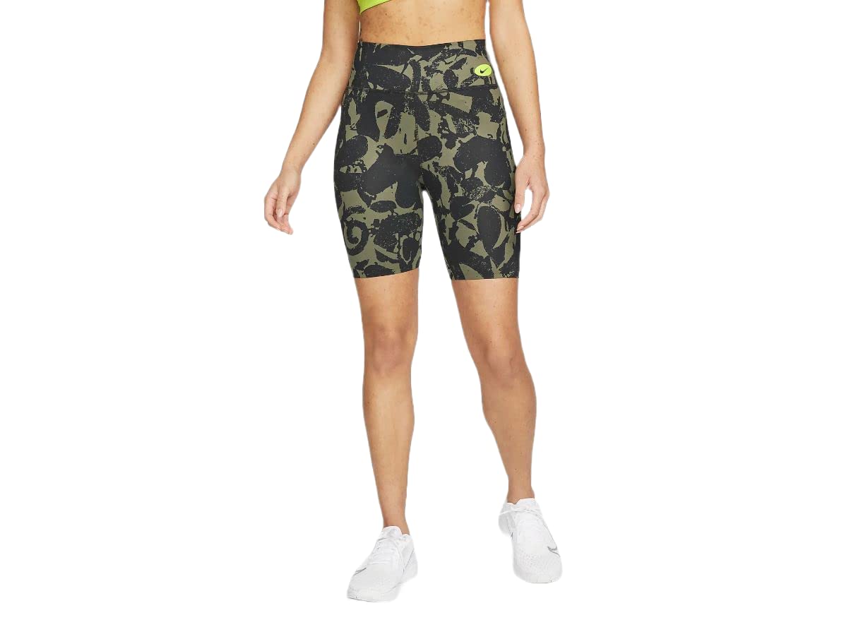 Nike Women's One Luxe Icon Clash Mid-Rise Training Bike Shorts (Black/Olive) Size Small