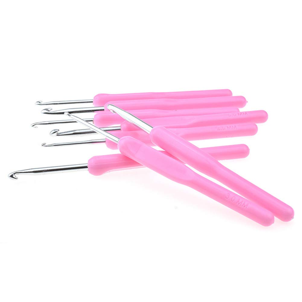 Katech 8 Pieces Crochet Hooks Different Sizes Crochet Needles Pink Handle Durable Aluminum Alloy Smooth Crochet Hook Set Ergonomic Knitting Needle Tools Weave Yarn Craft Knitting Kit