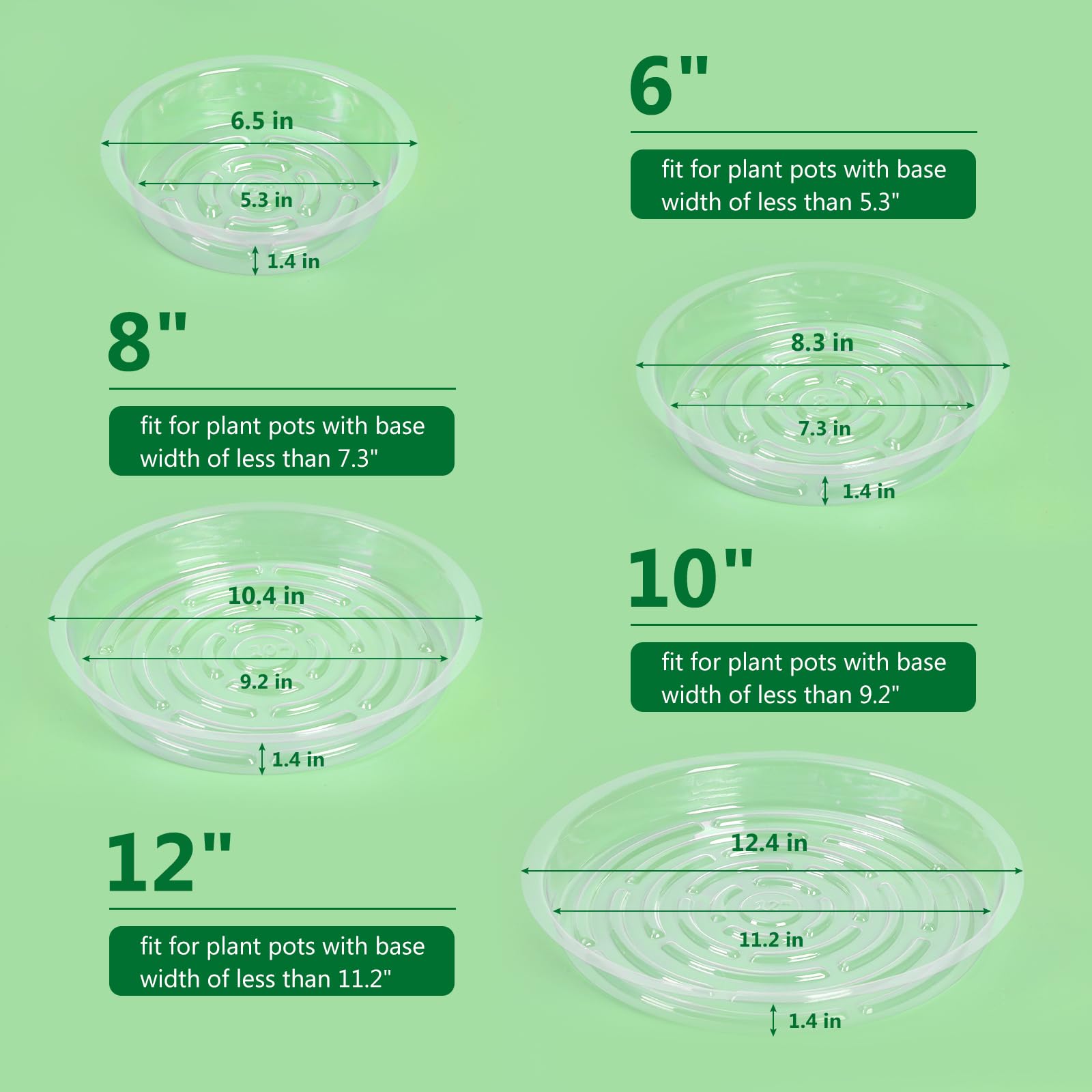 REXOS 40 Pack 6 Inch Clear Plant Saucers, Durable Plant Trays for Pots, Plastic Plant Pot Saucers for Indoors & Outdoors
