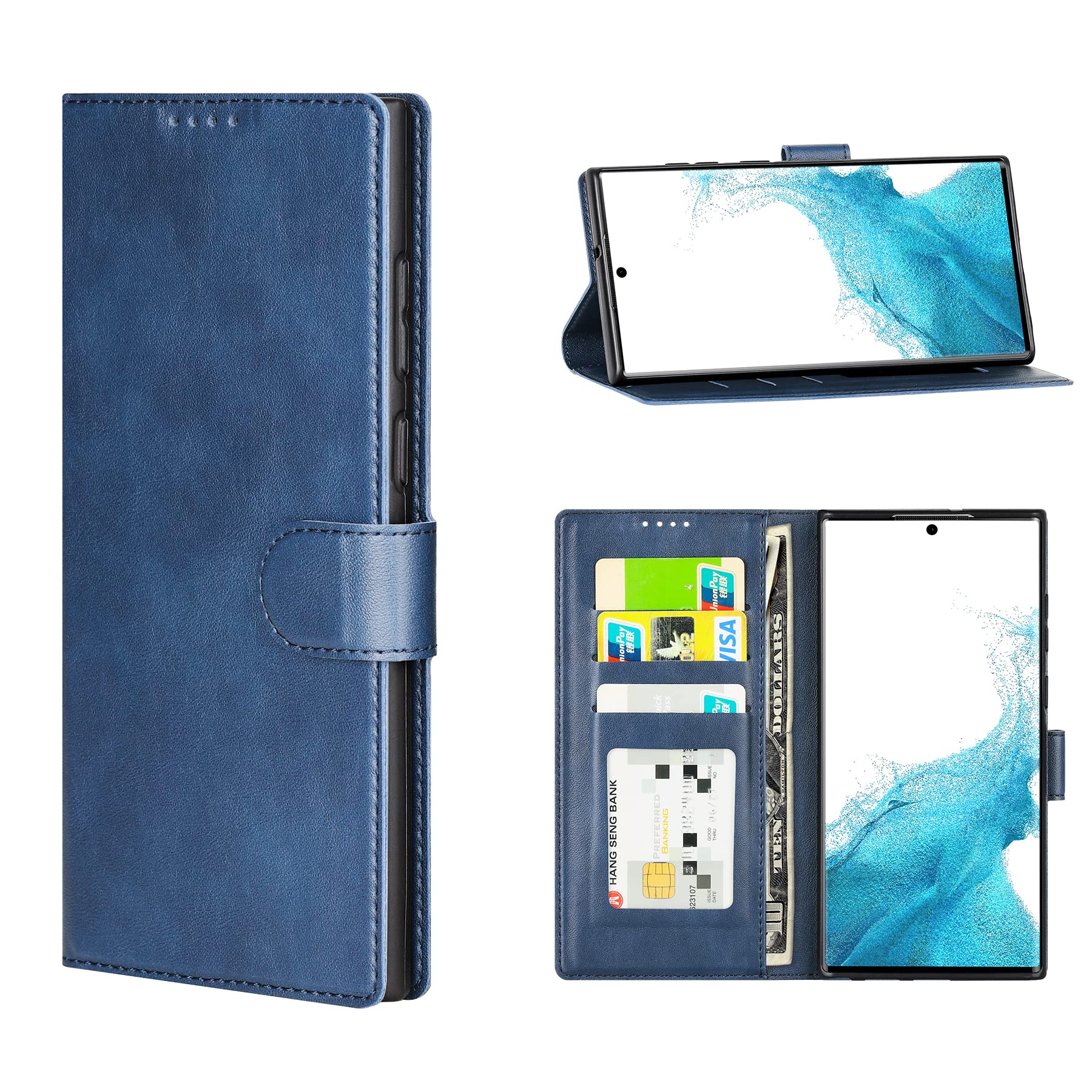 Paton Wallet Case for Samsung Galaxy S22 Ultra,PU Leather Galaxy S22 Ultra 5G Case with Card Holster Stand Magnetic Closure,Shockproof Fold Protective Phone Case for Samsung Galaxy S22 Ultra (Blue)