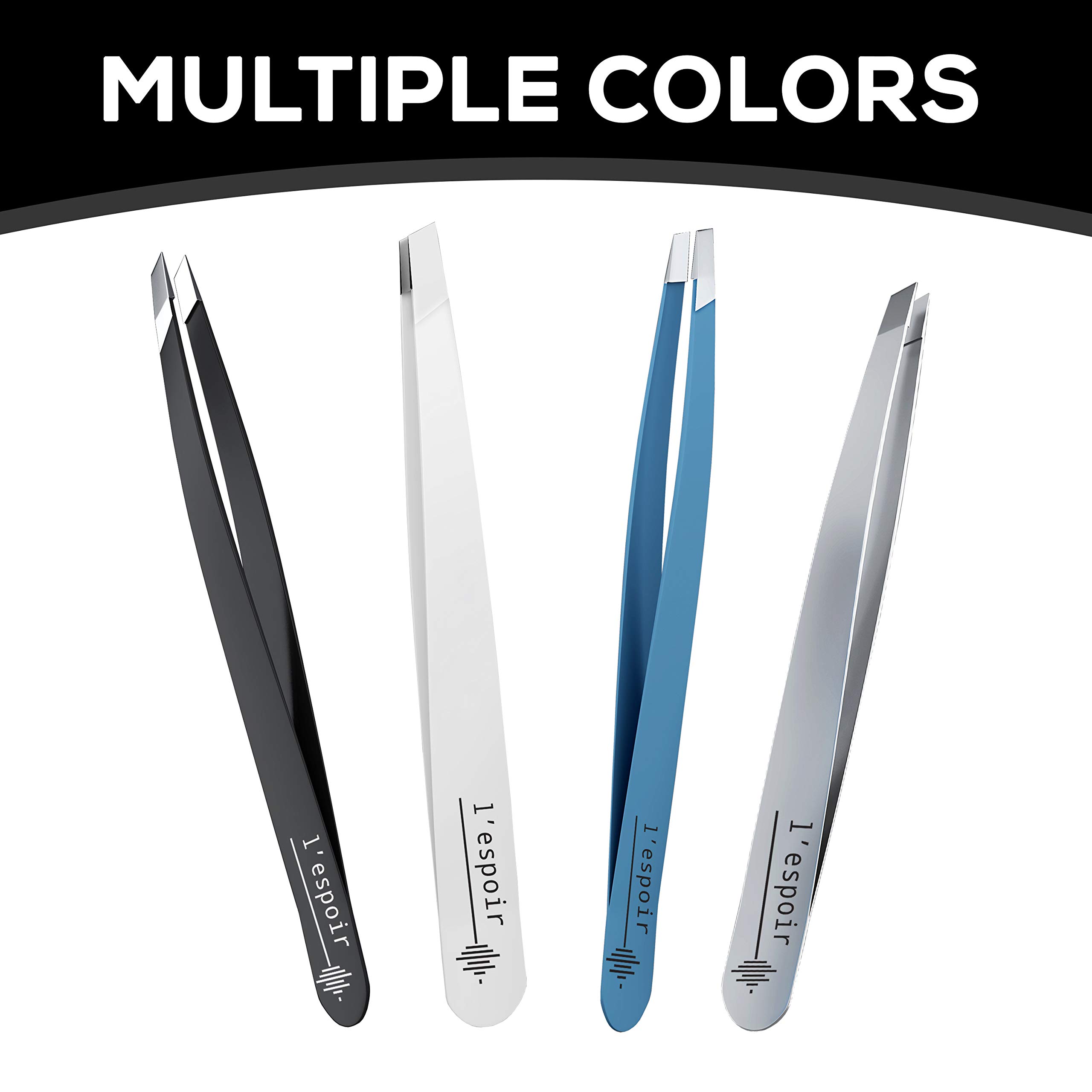 L’espoir High Precision Slant Tweezers with Perfect Alignment Rust Free Stainless Steel Eyebrow Tweezers for Women and Men (Black & Blue)