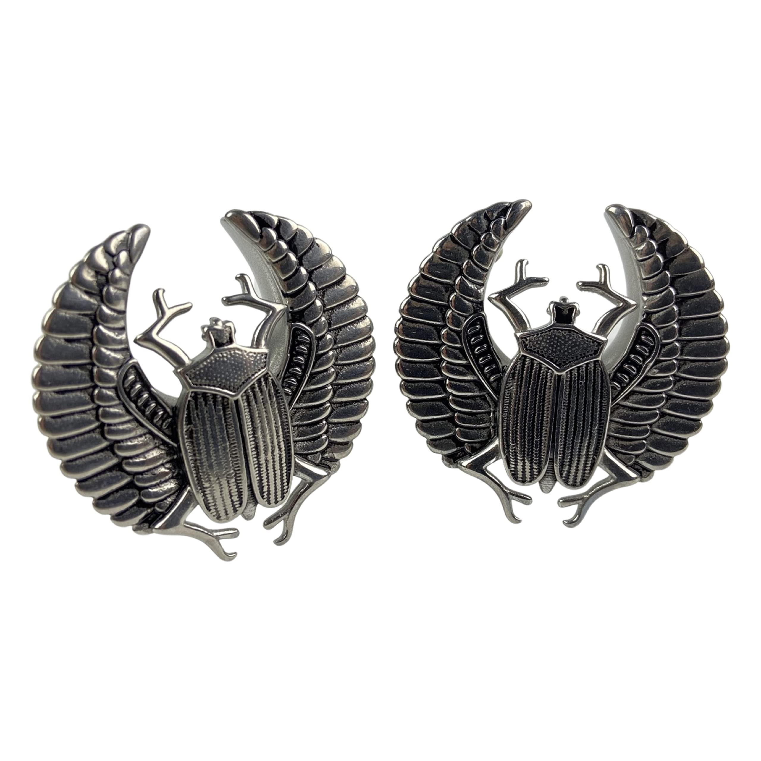 Mystic Metals Body Jewelry Pair of 316L Stainless Steel Scarab Beetle Saddle Spreaders (PS-302) (0g (8mm), Black)