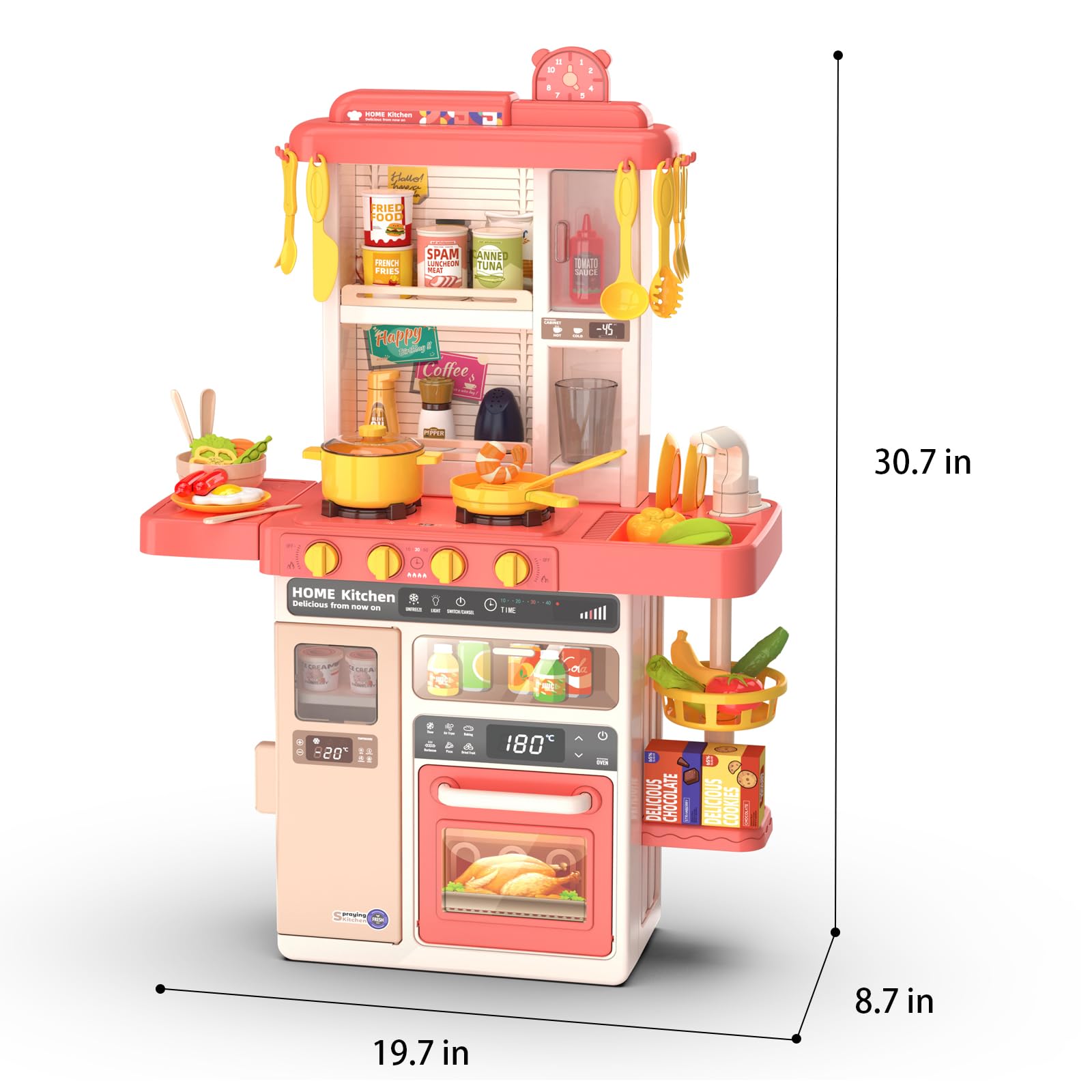 Kids Kitchen Play Set, 50Pcs Pretend Play Kitchen Toy with Spray, Sound & Light, Interactive Toddler Kitchen Toy for Boys Girls 3 4 5 6 7 8 Years Old