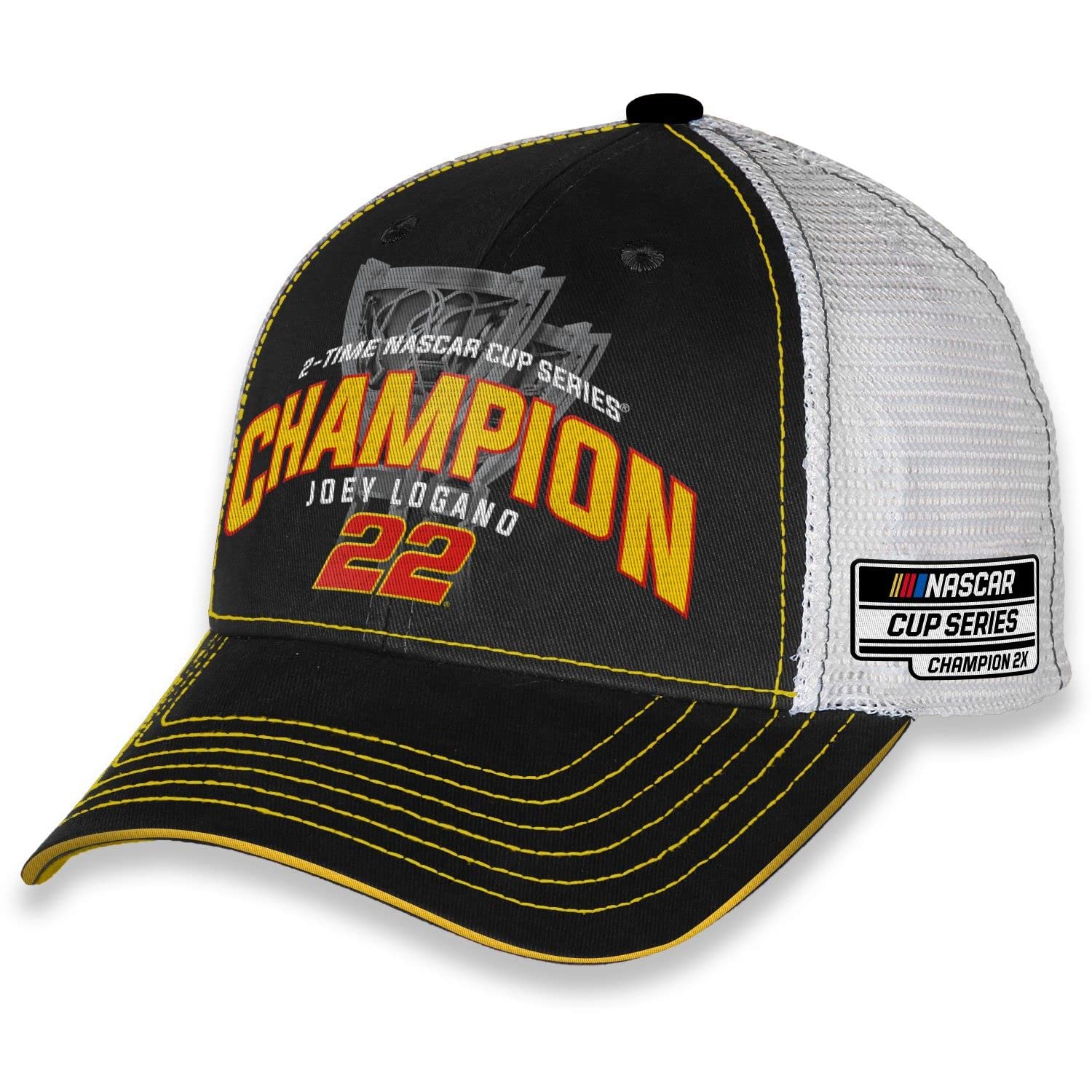 Joey Logano Team Penske 2022 NASCAR Cup Series 2X Champion Black White Mesh Adjustable Hat